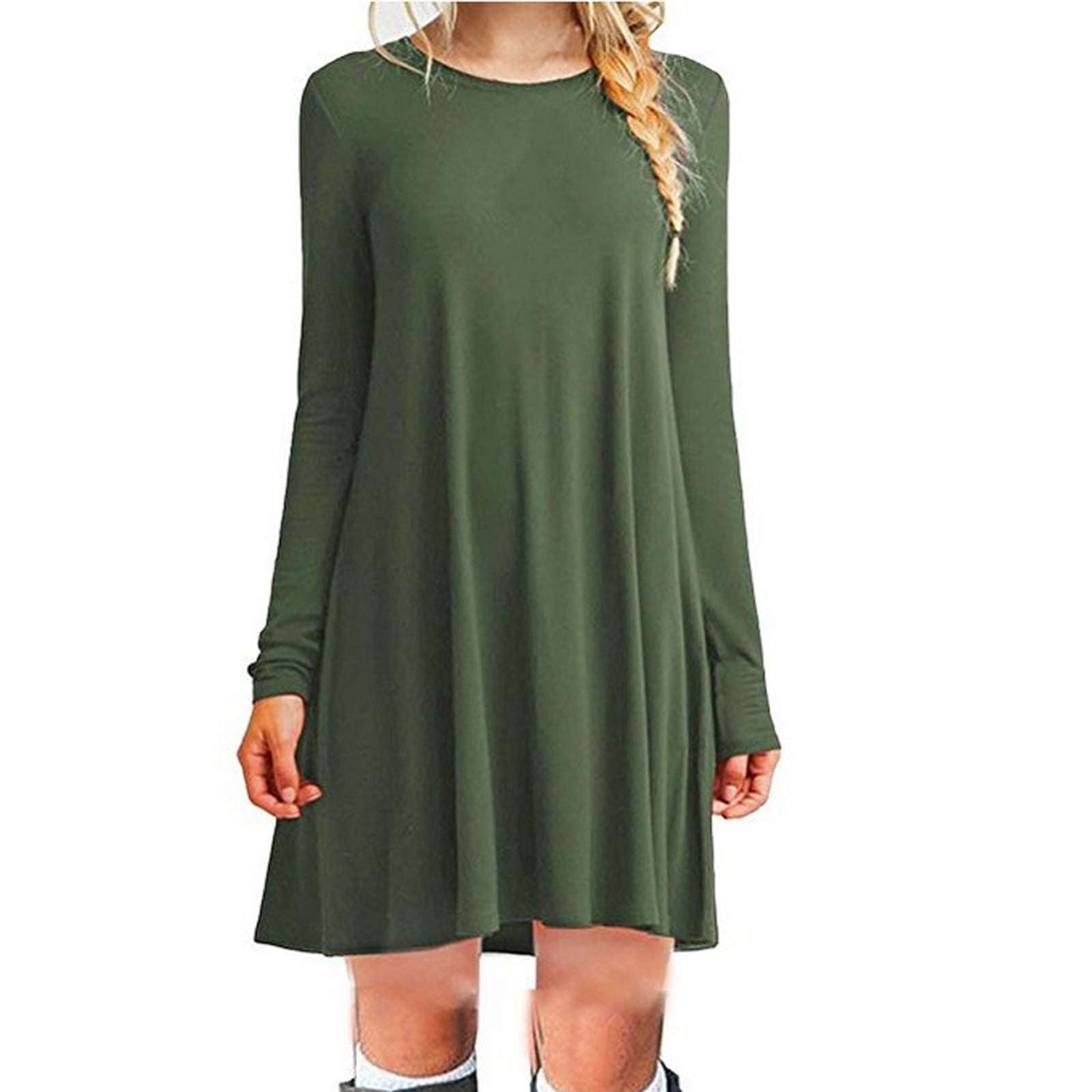CALAFEBILA Dresses for Women Long Sleeve Solid Color Mini Sun Dress A ...