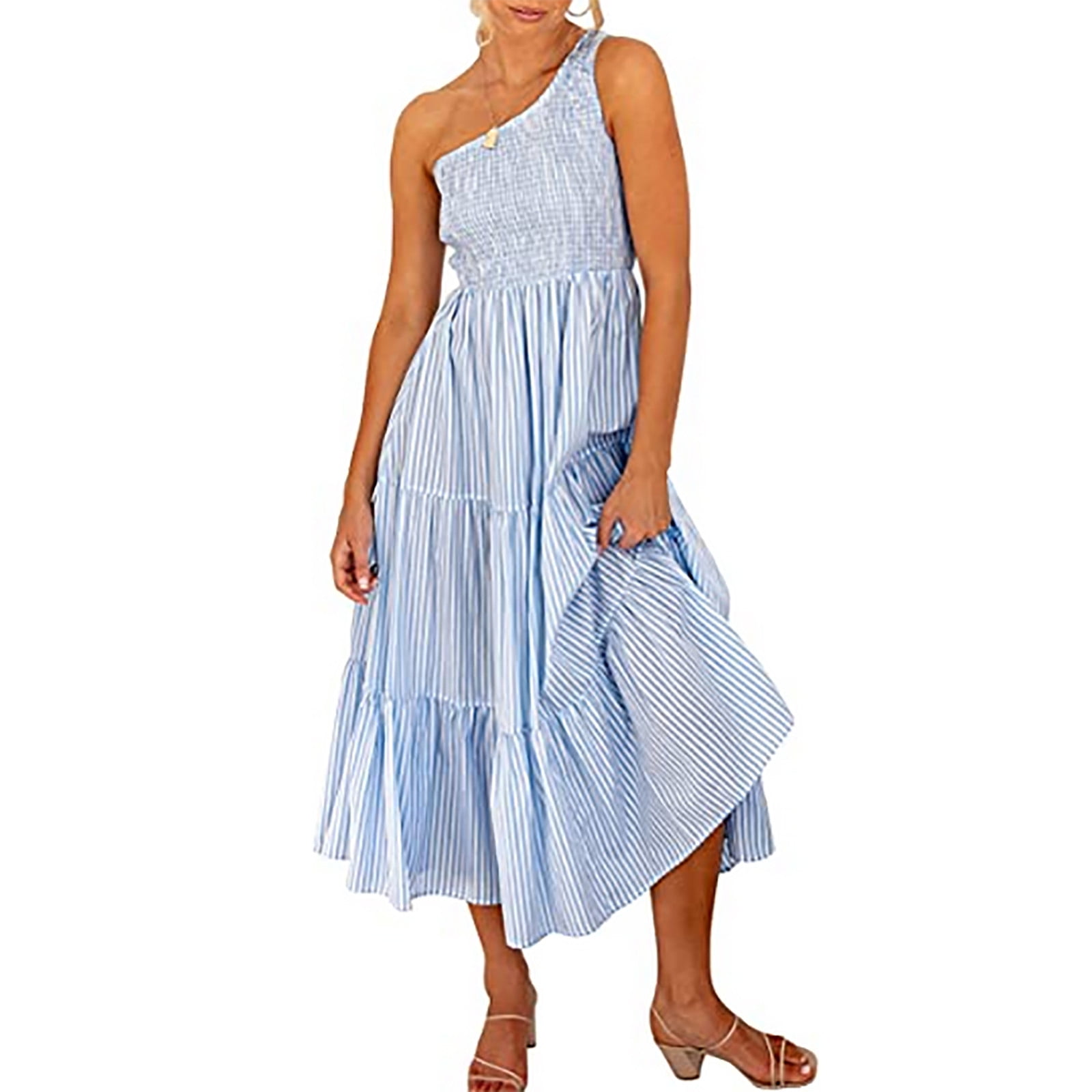 TIANEK Female Party Dress Halter One Shoulder Floral Comfortable Ball ...