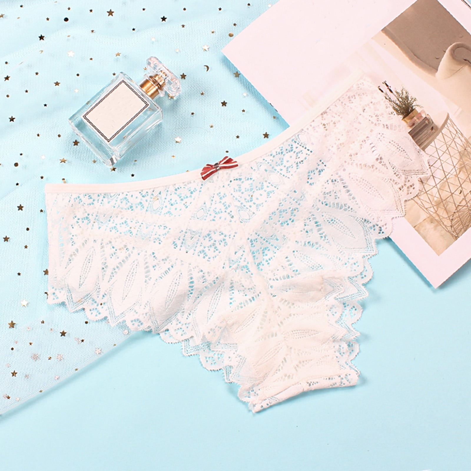 CALAFEBILA Lace Brief Solid Summer Mother's Day Bowknot MId-Waist ...