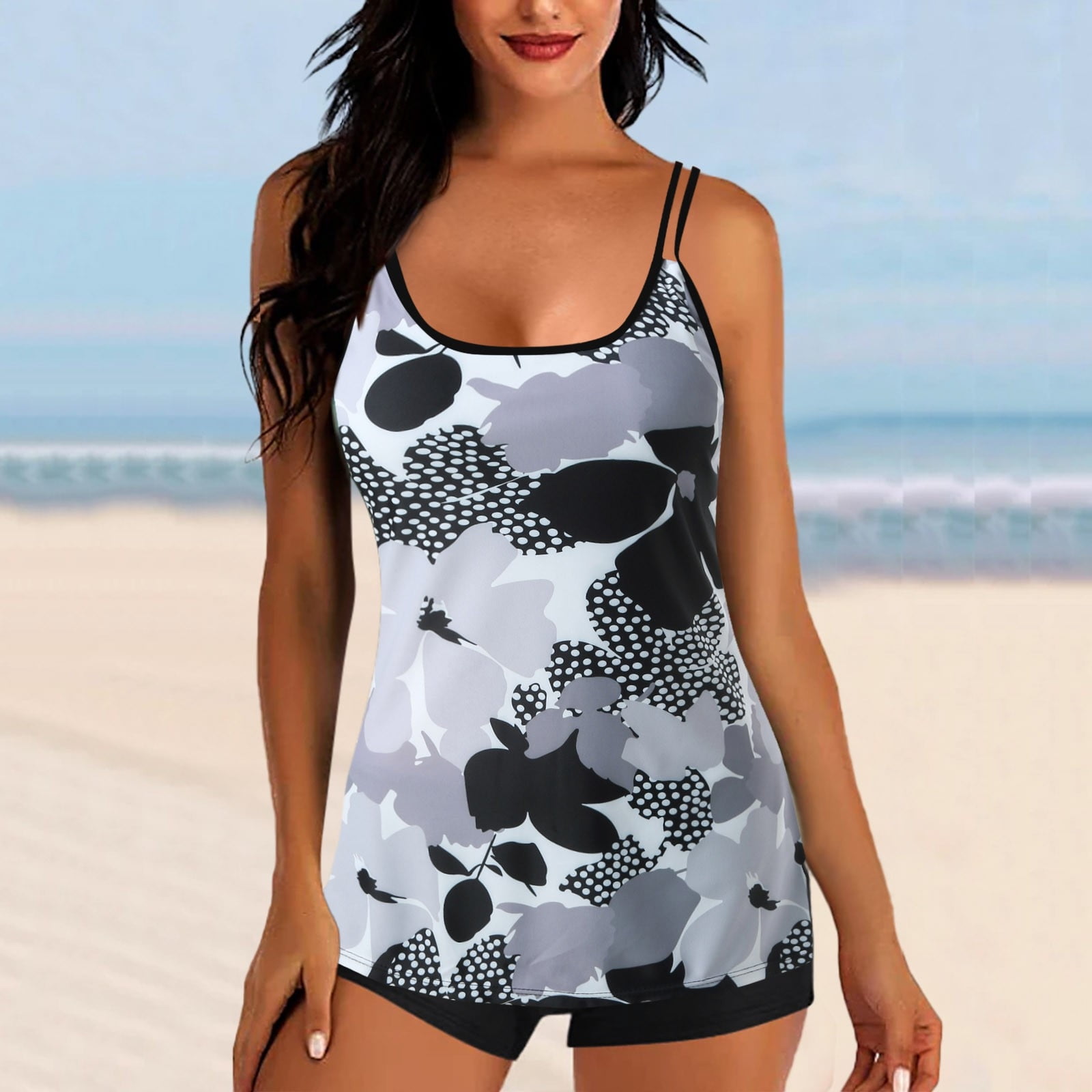 TIANEK Modest Woman Swimsuit Tankini Two Piece Summer Floral Print ...