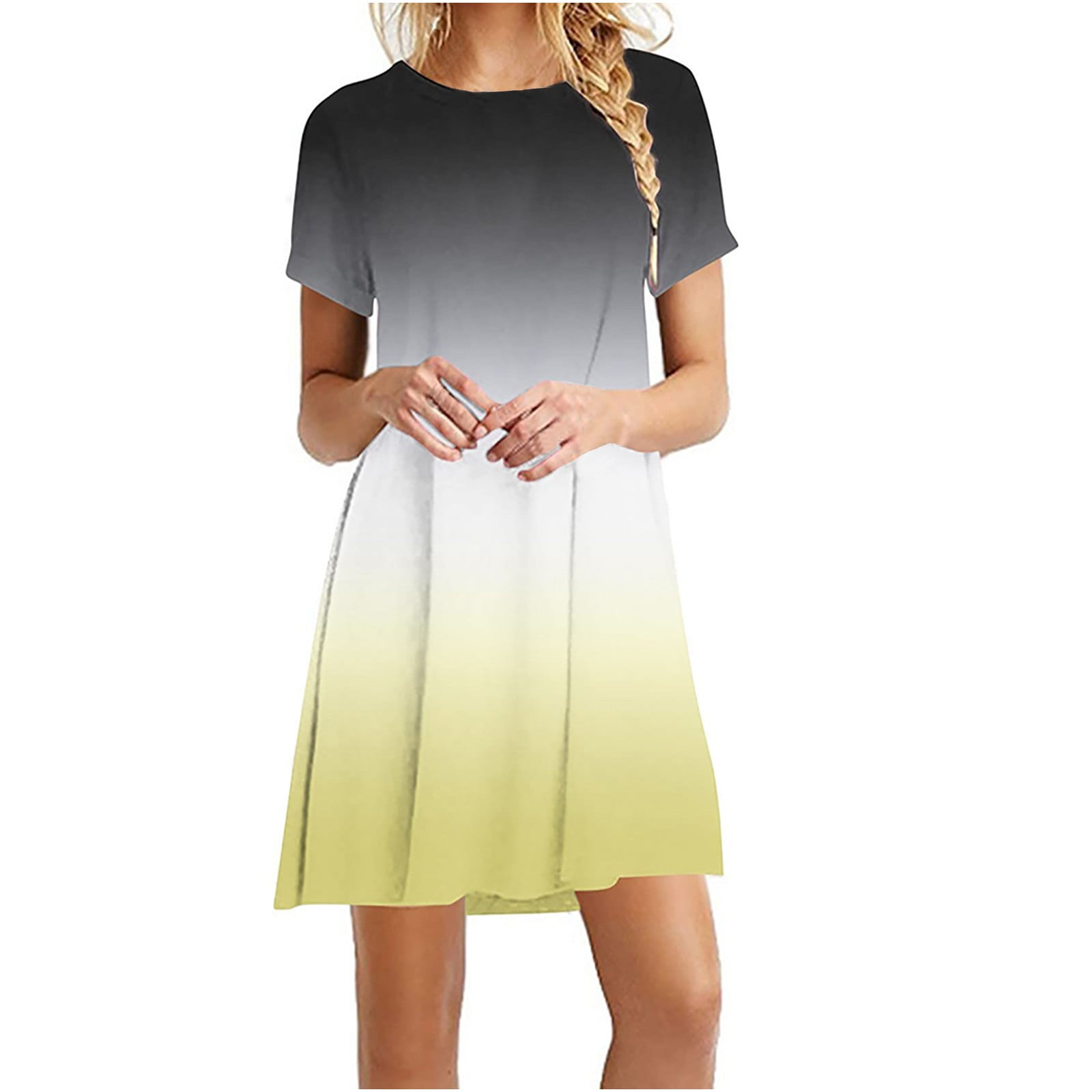 TIANEK Summer Dresses for Women 2024 Vacation Short Sleeve Gradient ...