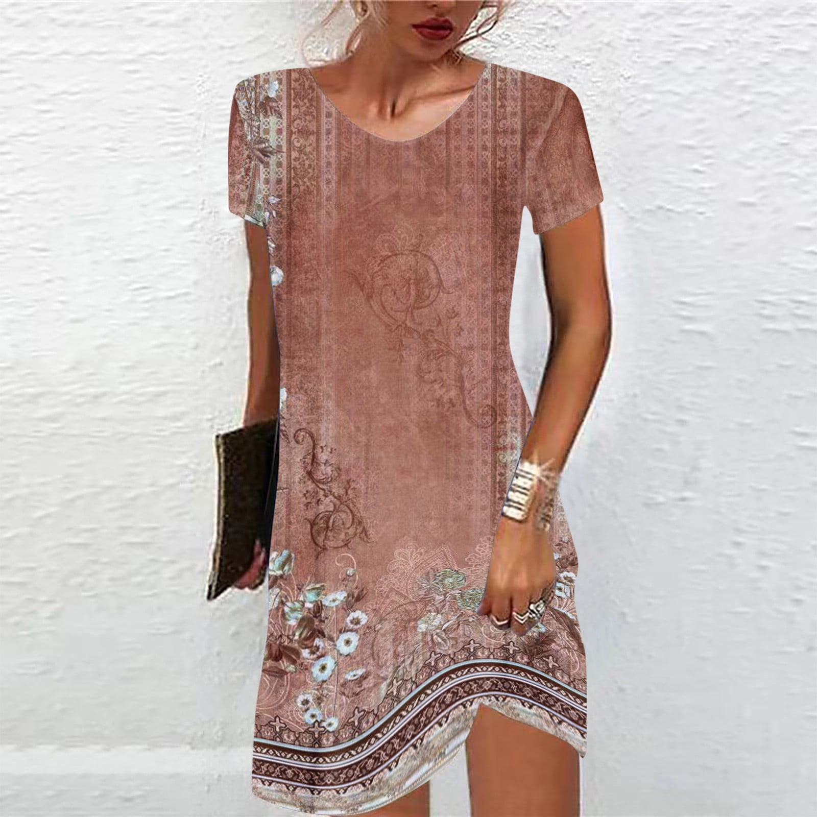 CALAFEBILA Sun Dress for Beach Vacation Short Sleeve Floral Above knee ...