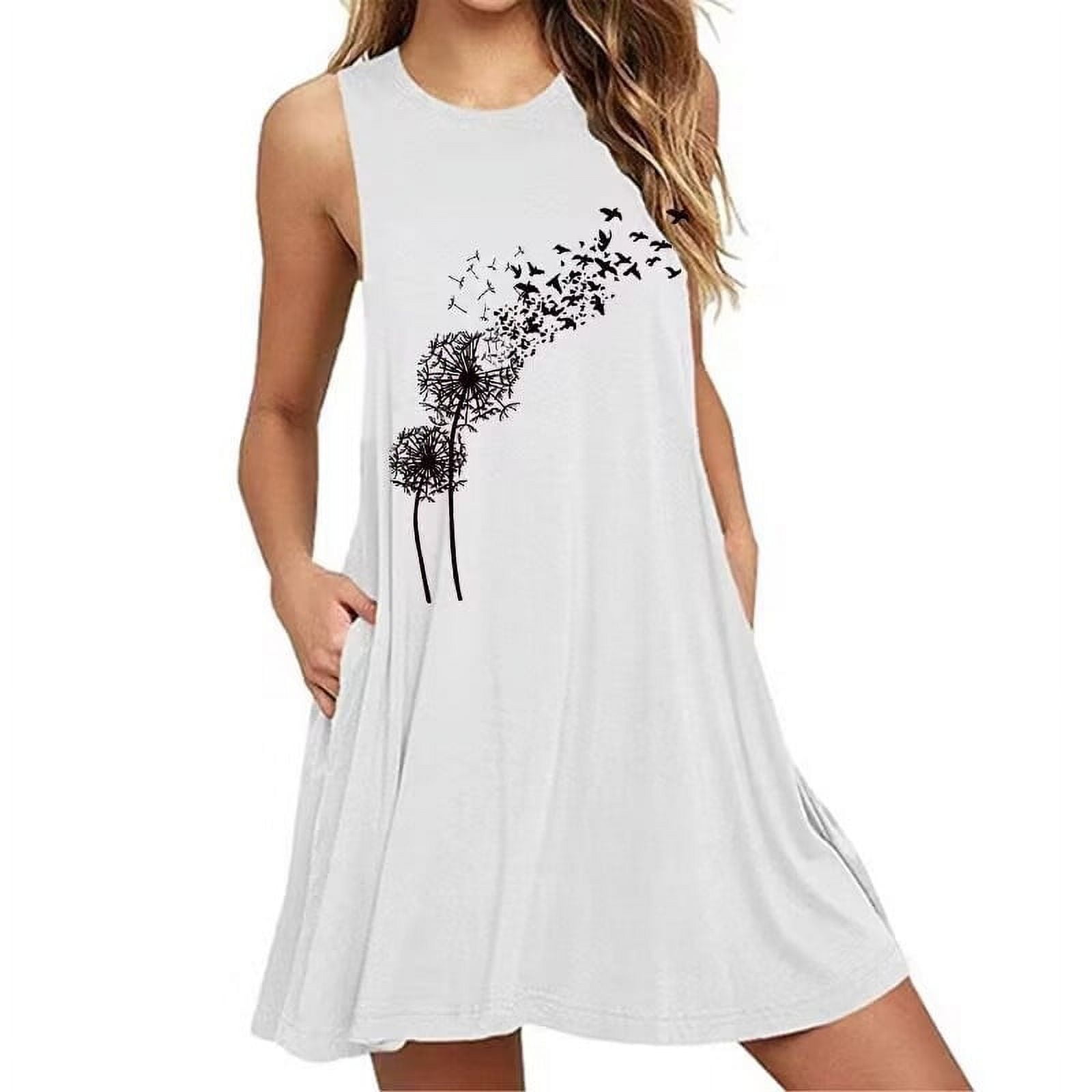 CALAFEBILA Sun Dresses for Women Casual Sleeveless Floral Mini Sun ...