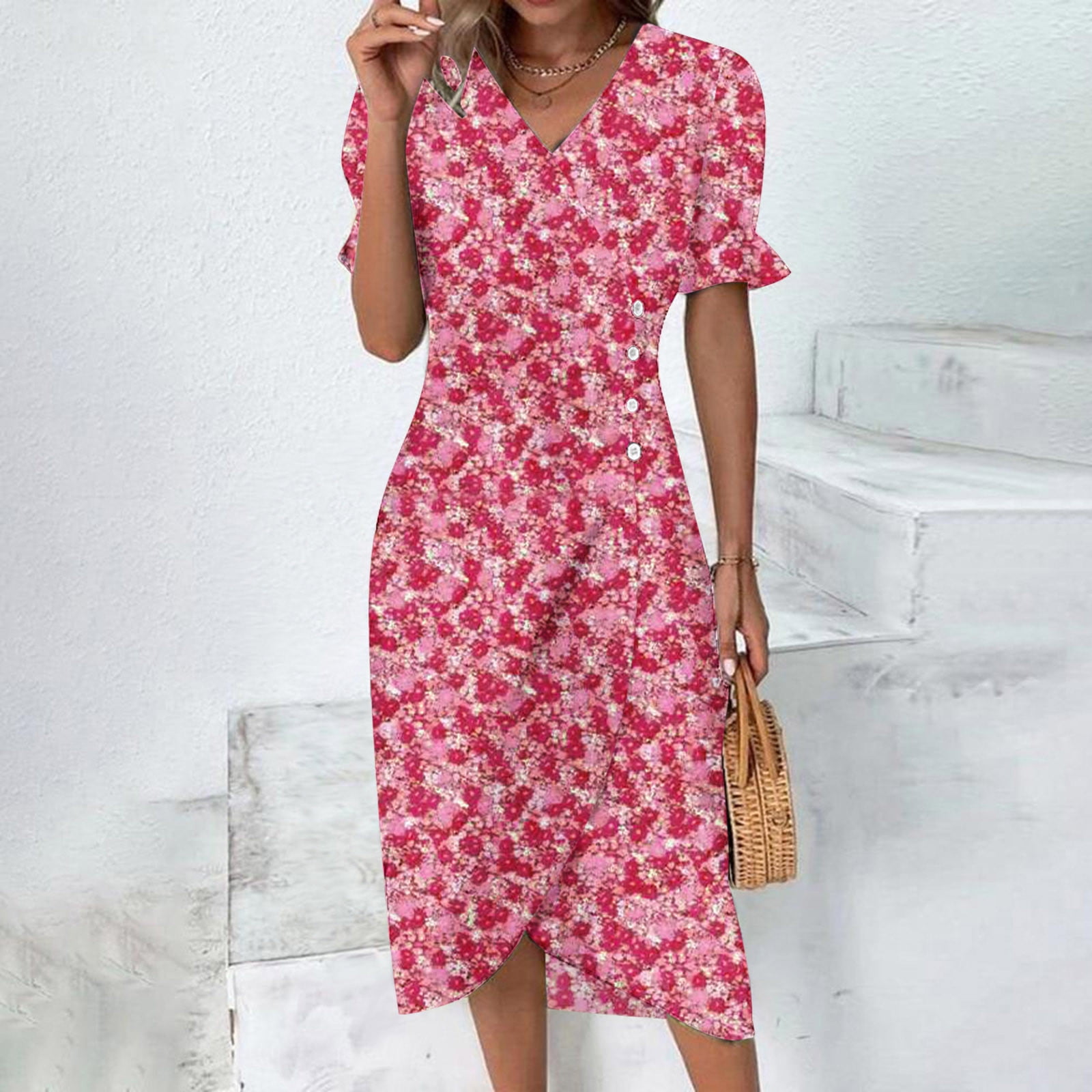 TIANEK Sundresses for Women Hot Pink Casual Dresses Casual Summer Sexy ...