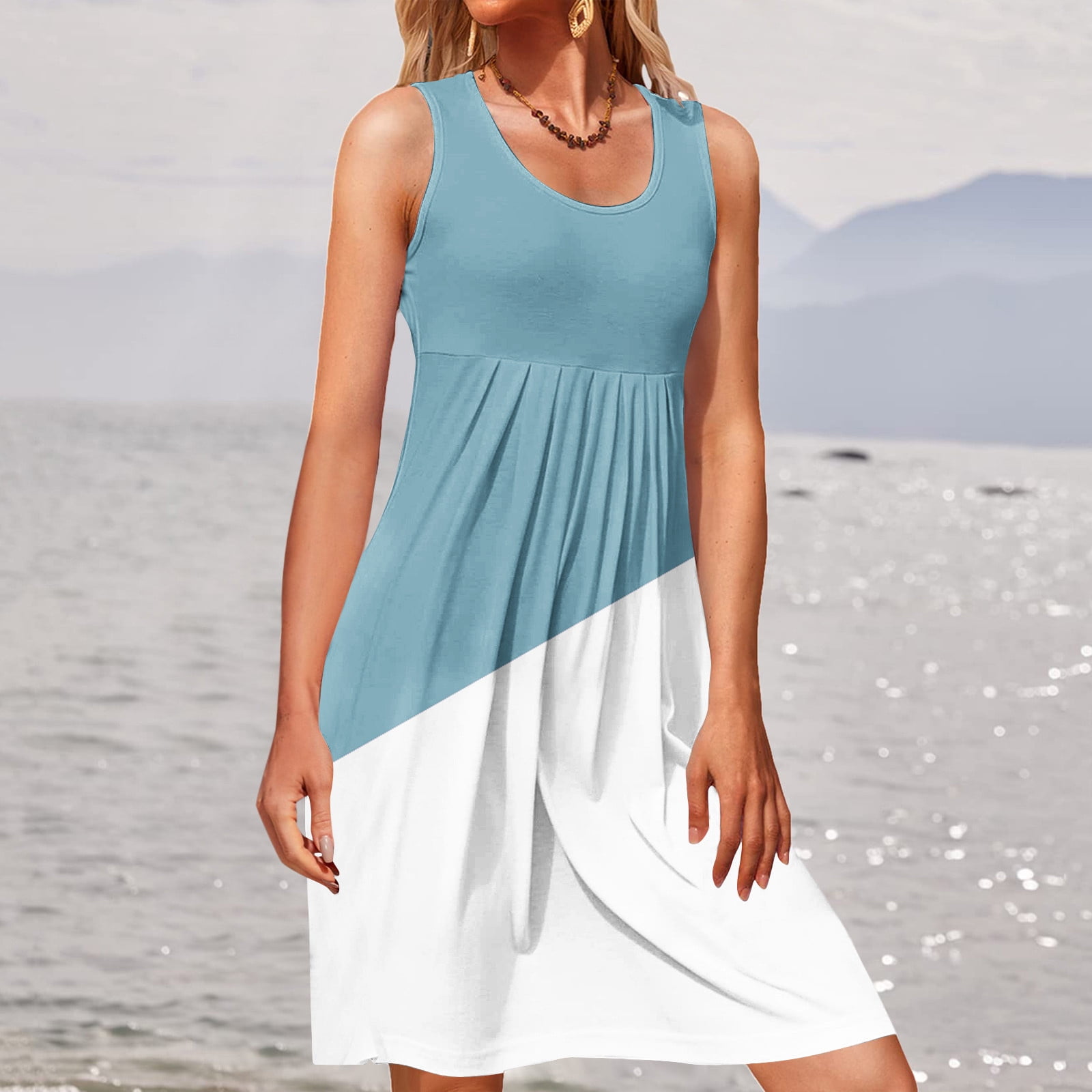 TIANEK Sundresses for Juniors Light Blue Plus Size Dresses Casual Color ...