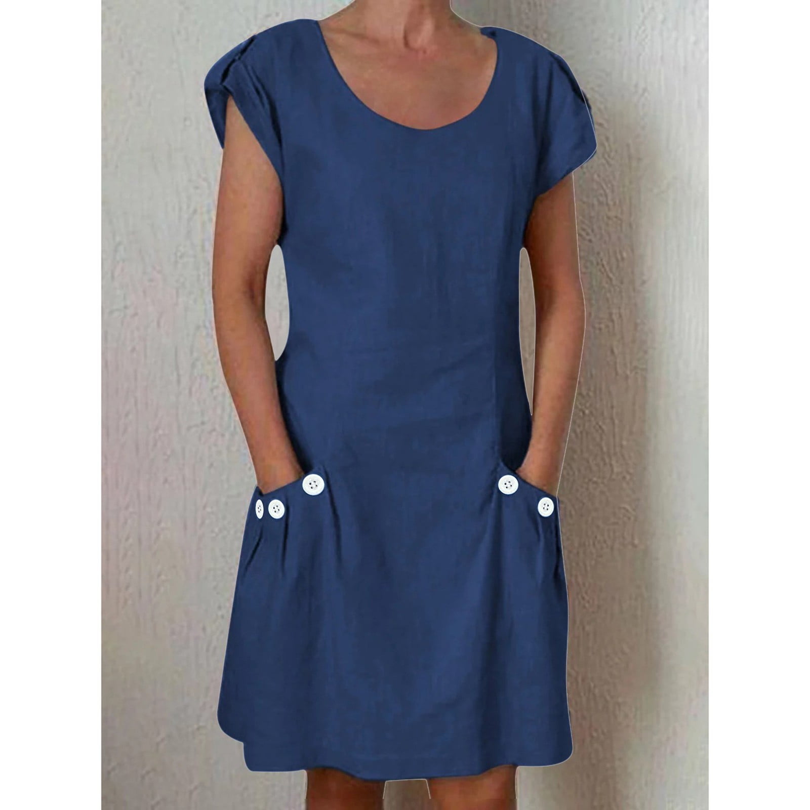 POTETI Sundresses for Plus Size Women Blue Mini Dresses Short Sleeve ...
