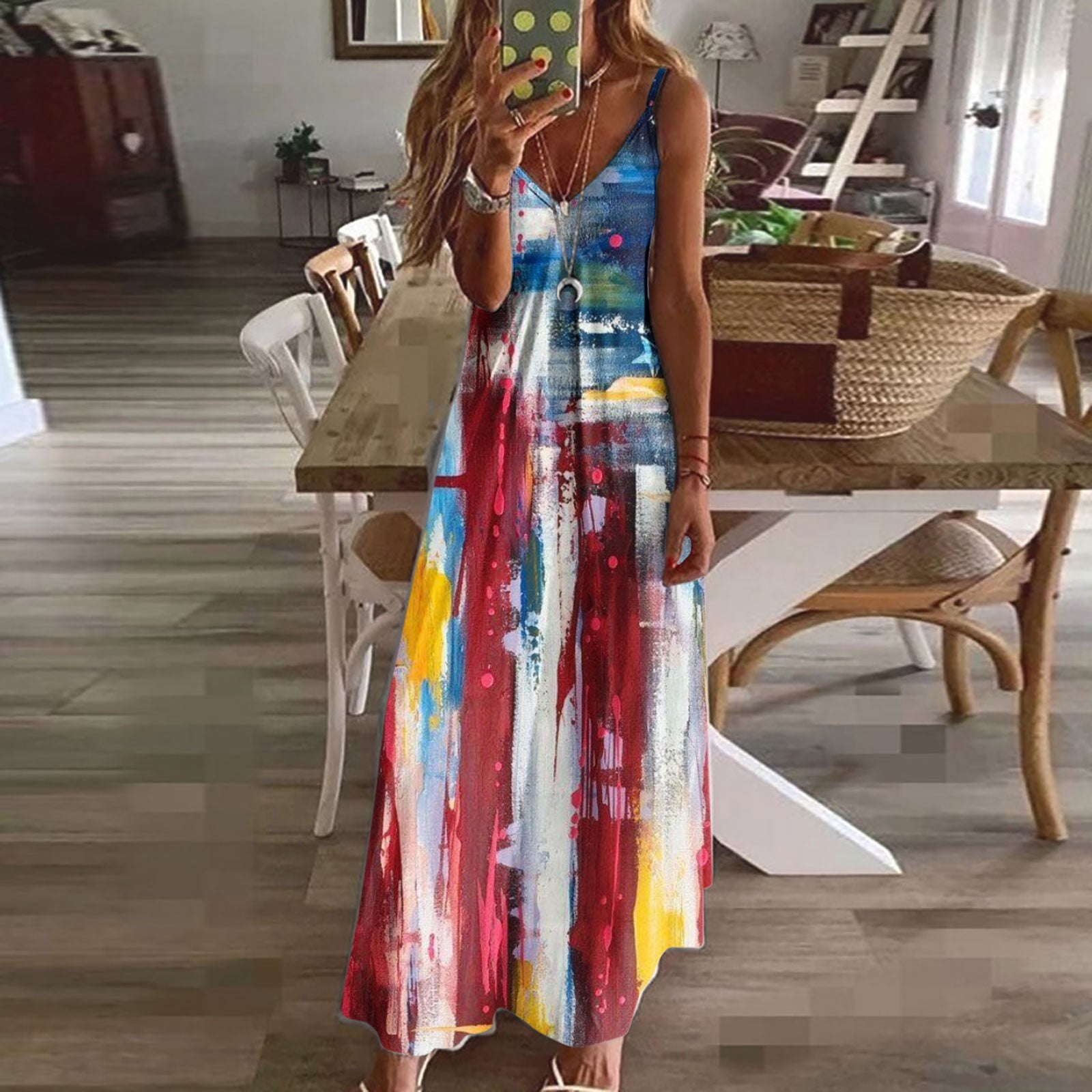 POTETI Sundresses for Women Casual Beach Red Plus Size Dresses ...