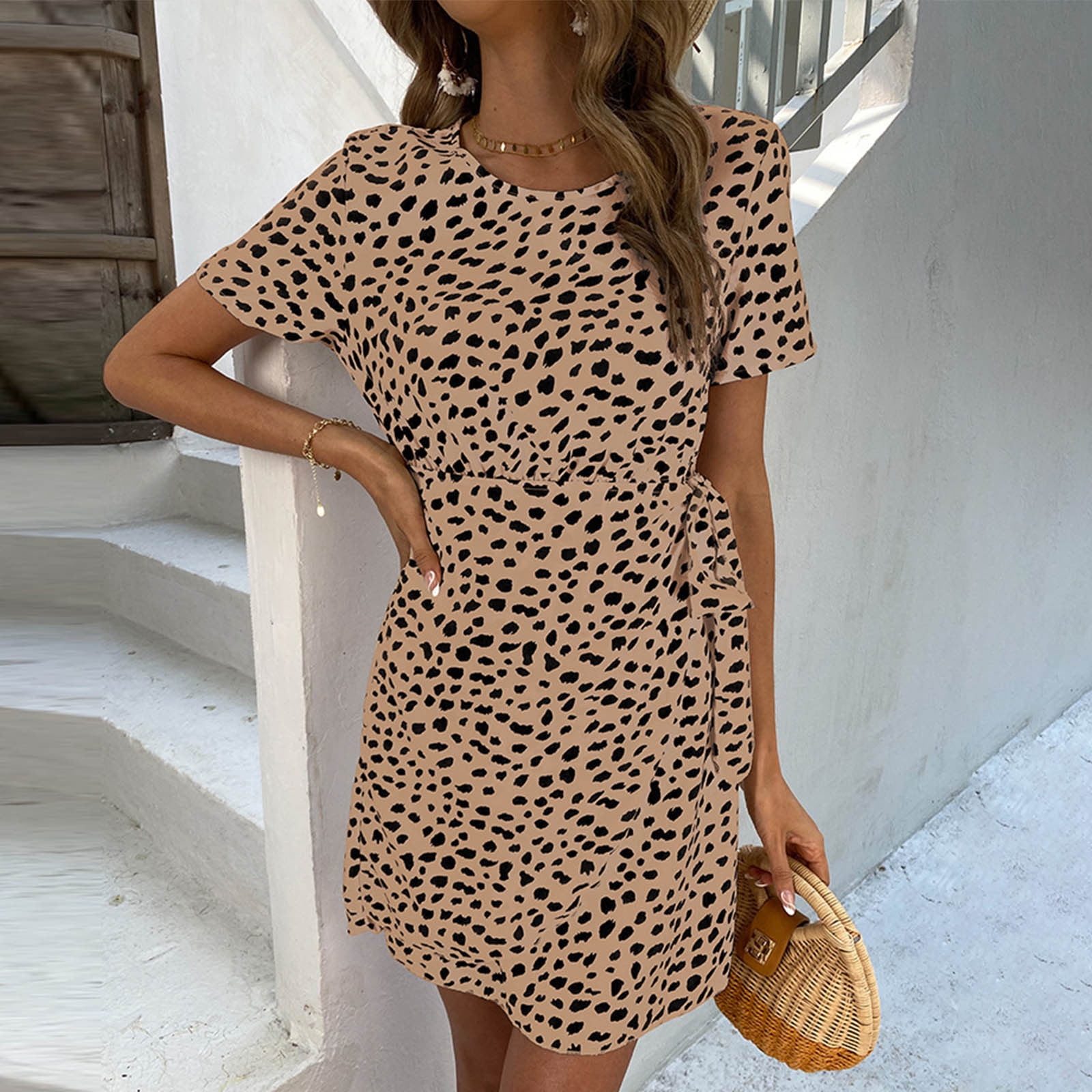 POTETI Sundresses for Women Khaki Sun Dress Spring Summer Printing ...