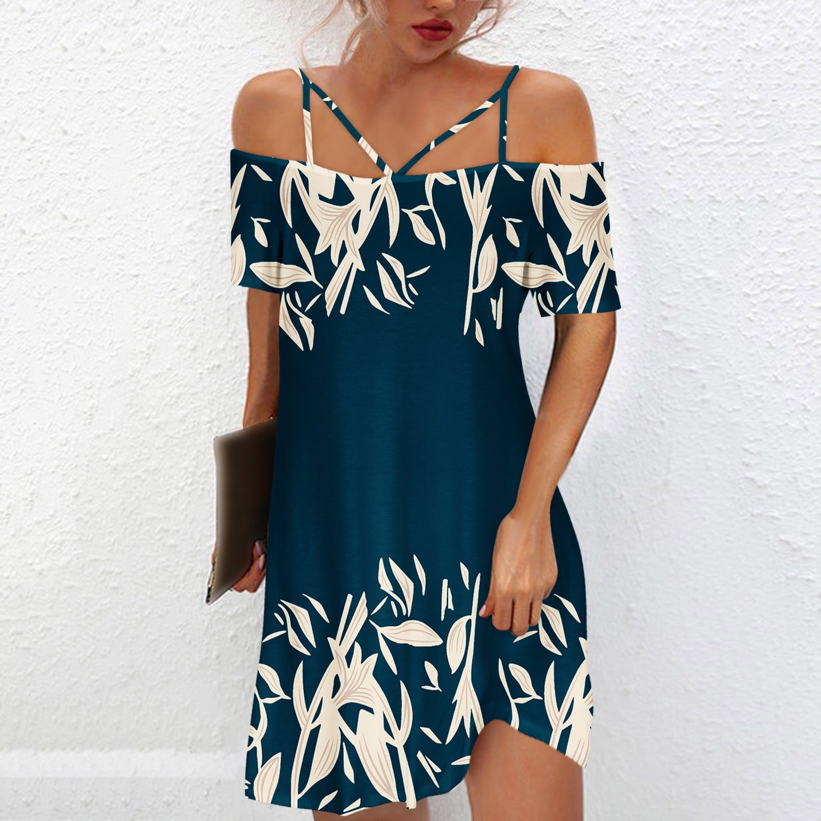 TIANEK Sundresses for Women Plus Size Short Sleeve Off-the-Shoulder ...