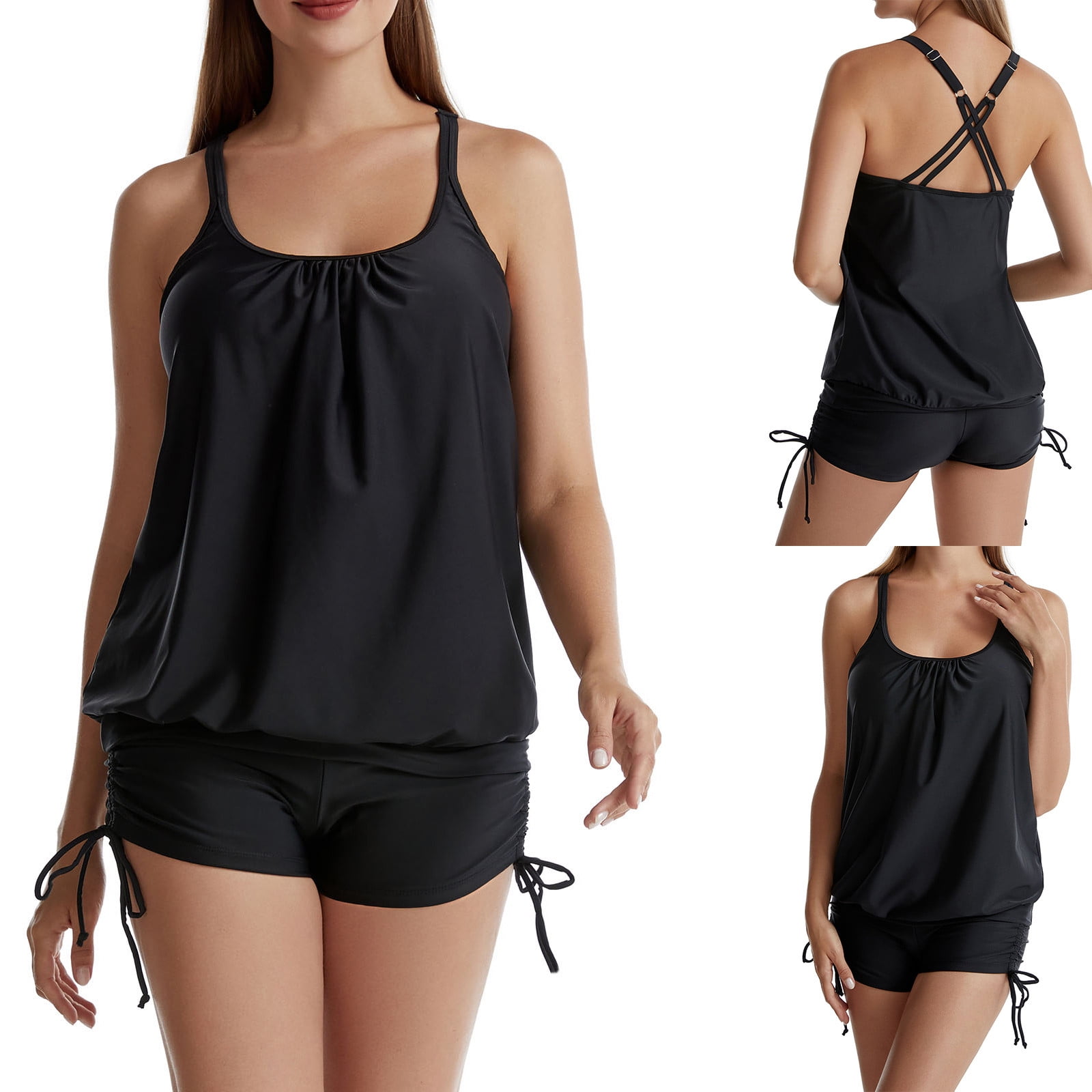 POTETI Swimsuits for Women Two Piece Tankini Modest Summer Solid Beach ...