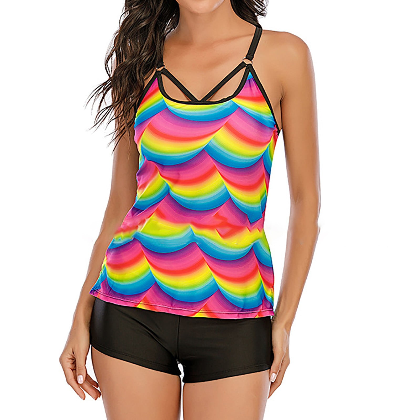 Tianek Swimwear Women Tankini Modest Tie Dye Pools Summer Bathing Suits