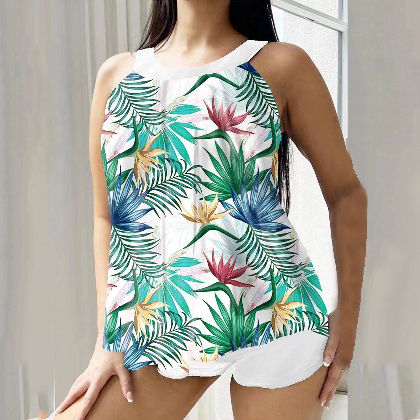 CALAFEBILA Tankini Women Swimsuit Modest 2 Piece Backless Hawaiian ...