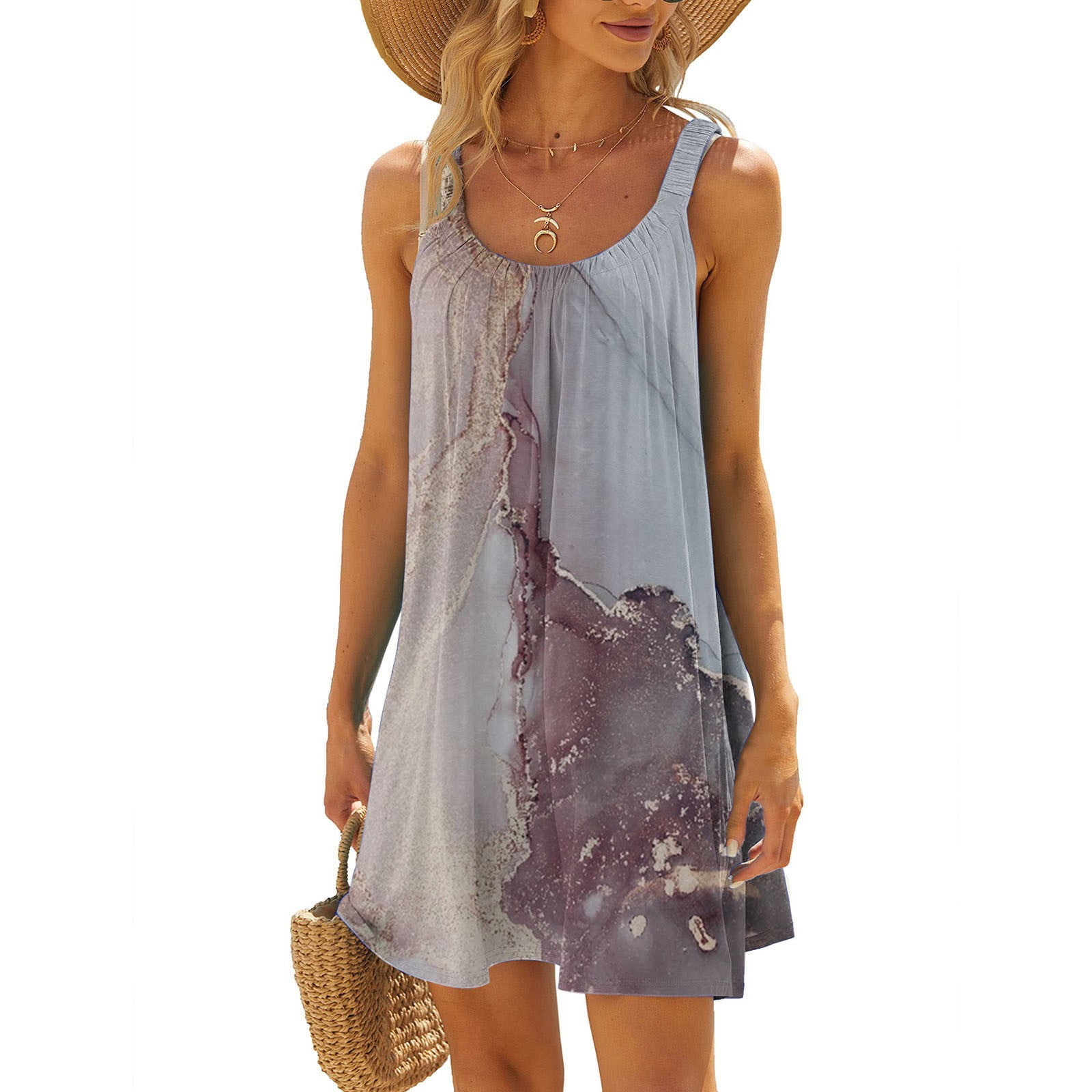 TIANEK Women Dresses for Summer Short Sleeve Tie Dye Mini Sun Dress ...