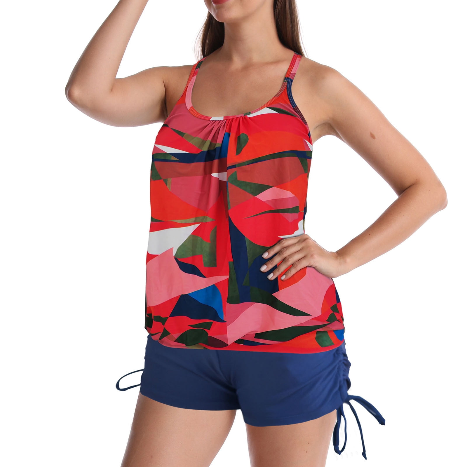Tianek Women Swimsuit Tankini 2 Piece Modest Summer Padded Seaside