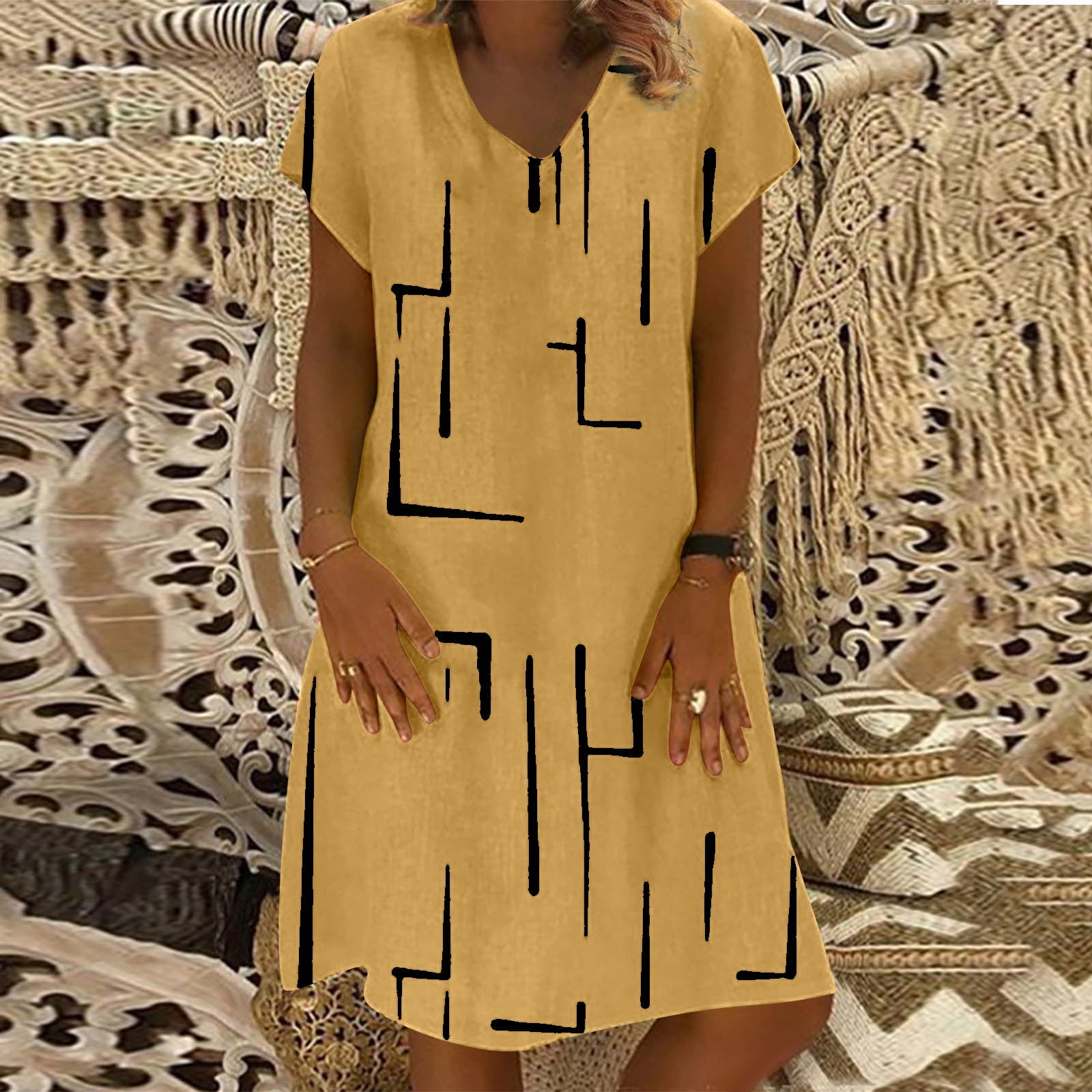 POTETI Womens Dresses Clearance Yellow Beach Dresses for Women Casual ...