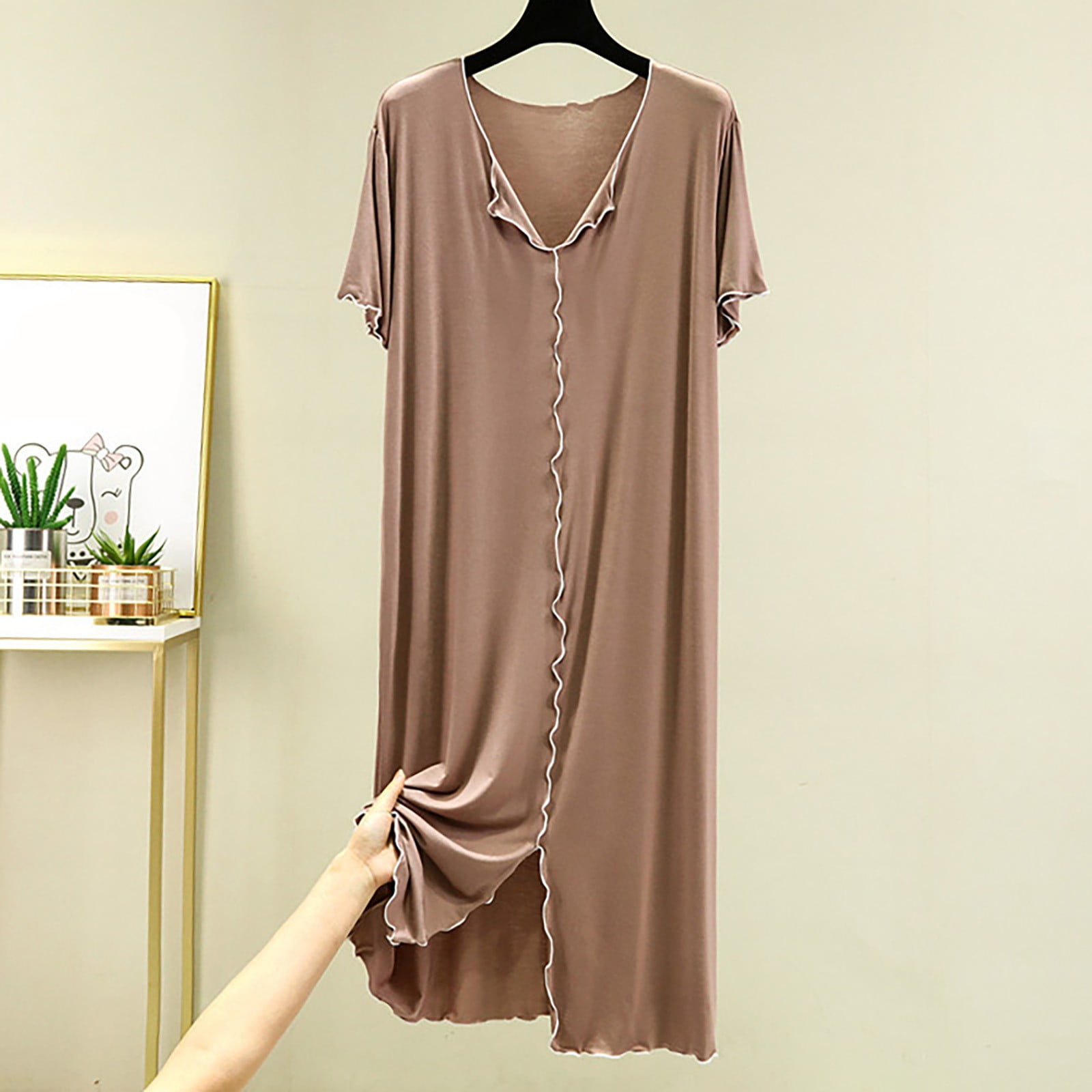 TIANEK Womens Dresses Coffee Summer Dress Short Sleeved Dresses For ...