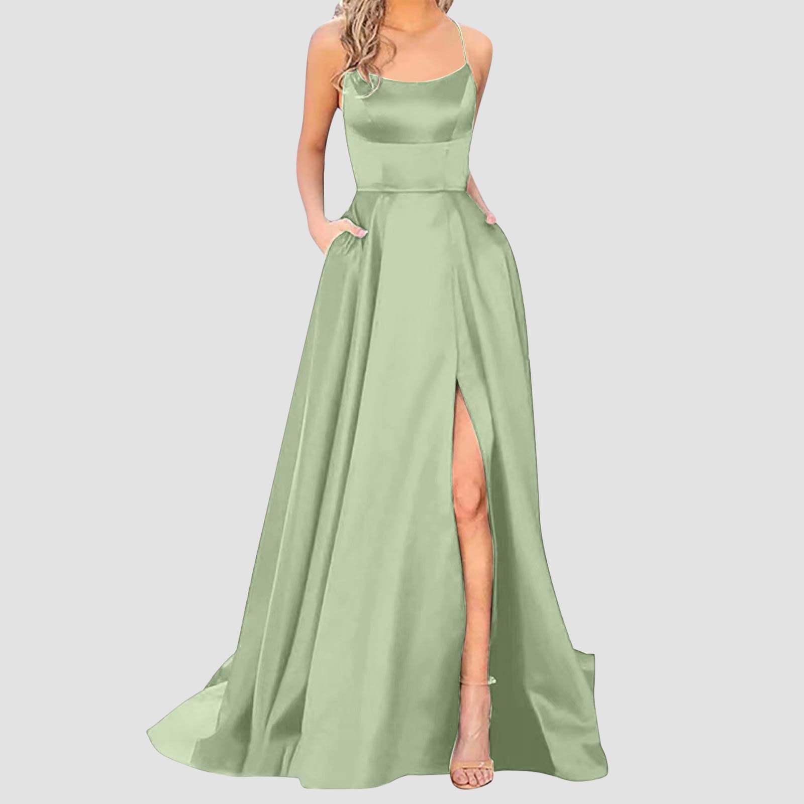 POTETI Womens Summer Dresses Green Sexy Dress Solid Color Off Back ...