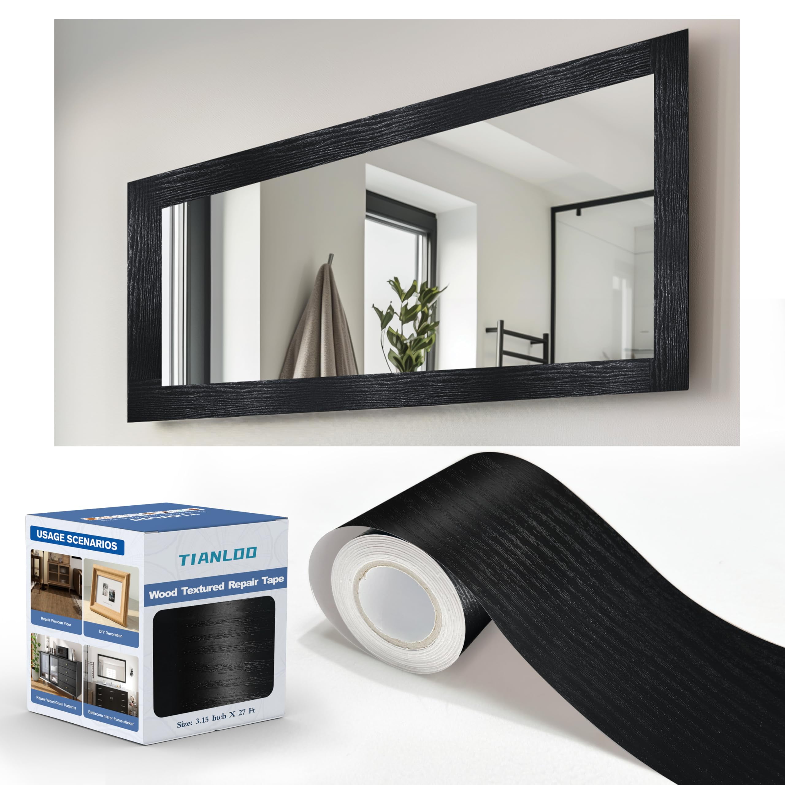 TIANLDD 27 FT Wood Grain Wallpaper Border, Removable Waterproof Mirror ...