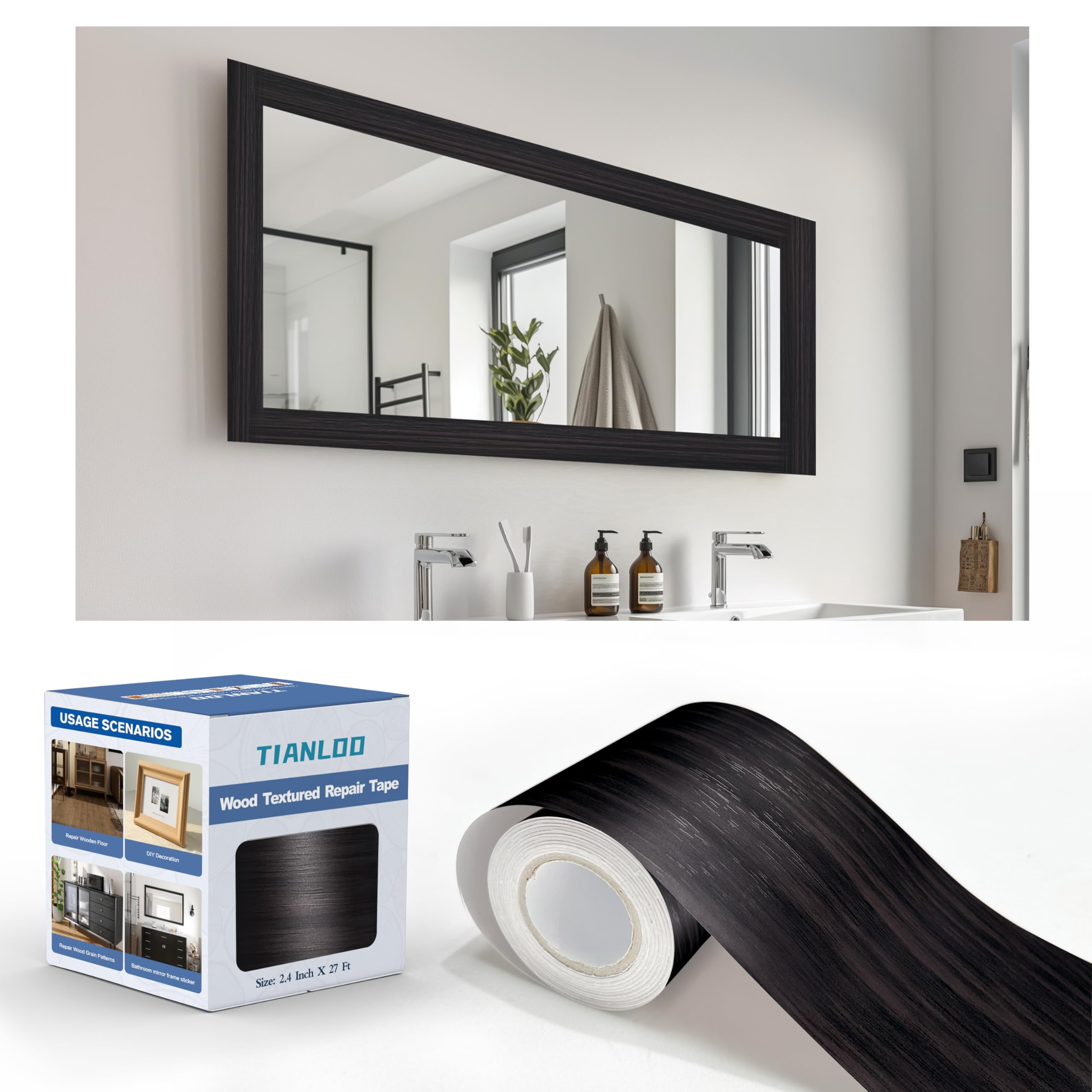 TIANLDD 27 FT Wood Grain Wallpaper Border, Removable Waterproof Mirror ...