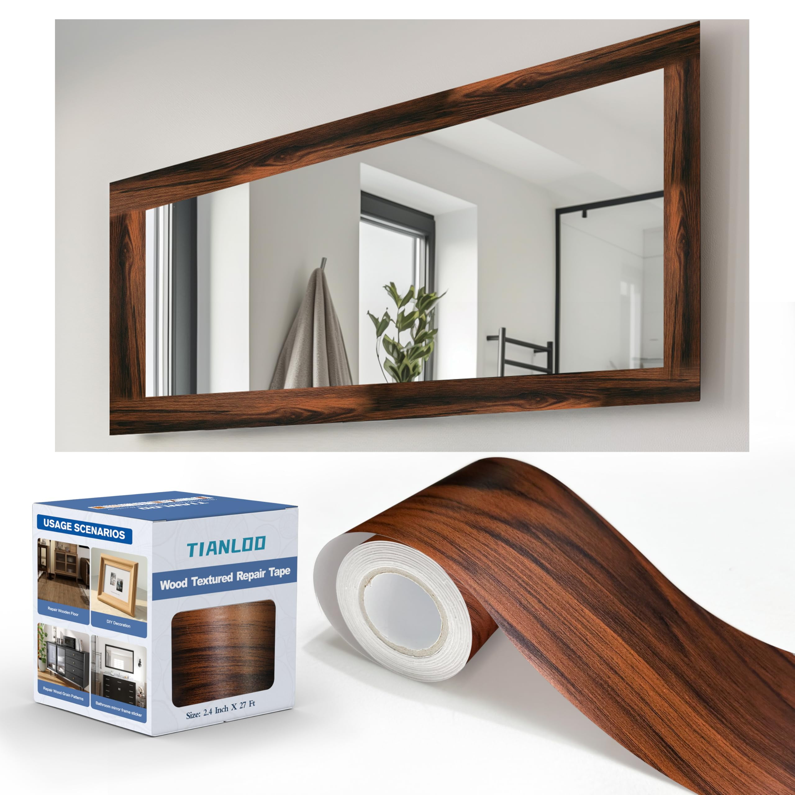 TIANLDD 27 FT Wood Grain Wallpaper Border, Removable Waterproof Mirror ...