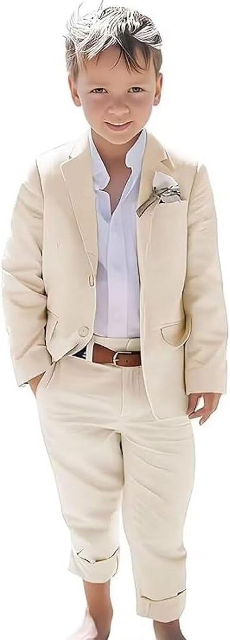 TIANMEI Linen Boys Suit Beach Wedding Suit Summer Slim Fit 2 Pieces ...