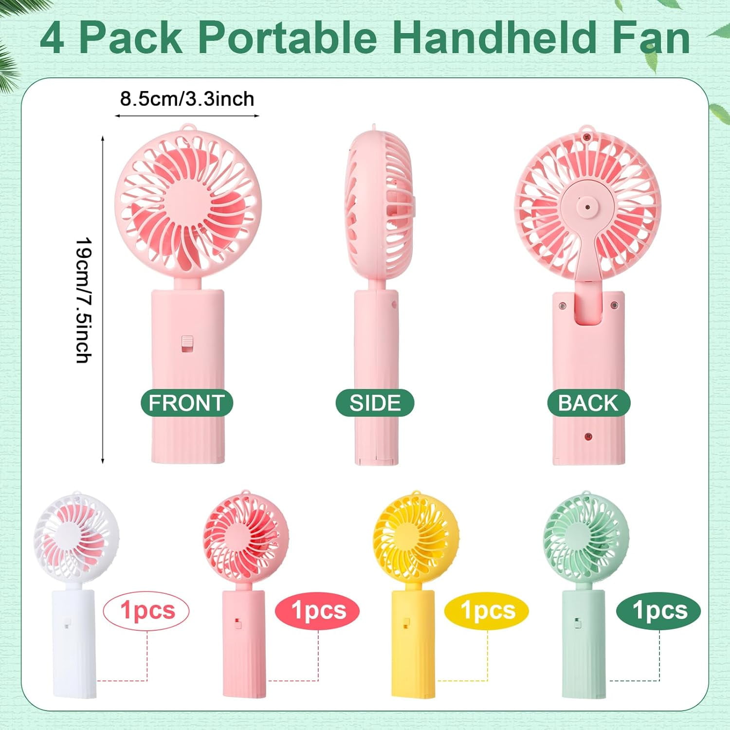 TIANMZC-4 Pcs 180° Foldable Mini Handheld Fan Mini Desk Fan Small ...