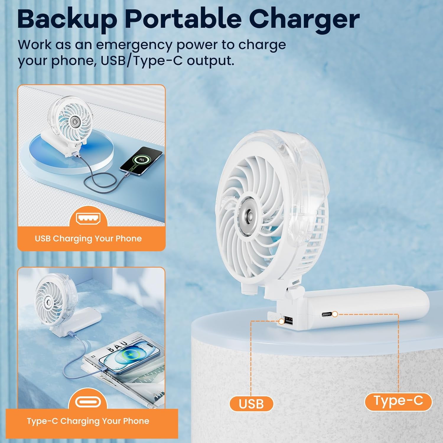 TIANMZC-5200mAh Upgraded Personal Misting Fan, Rechargeable Handheld ...