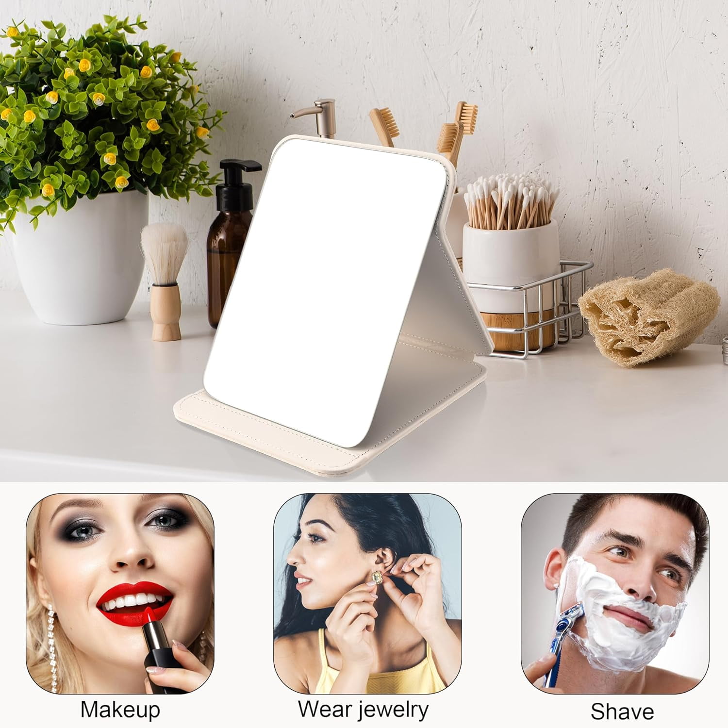 TIANMZC-Folding Mirror, Frameless Travel Folding Mirror with PU Leather ...