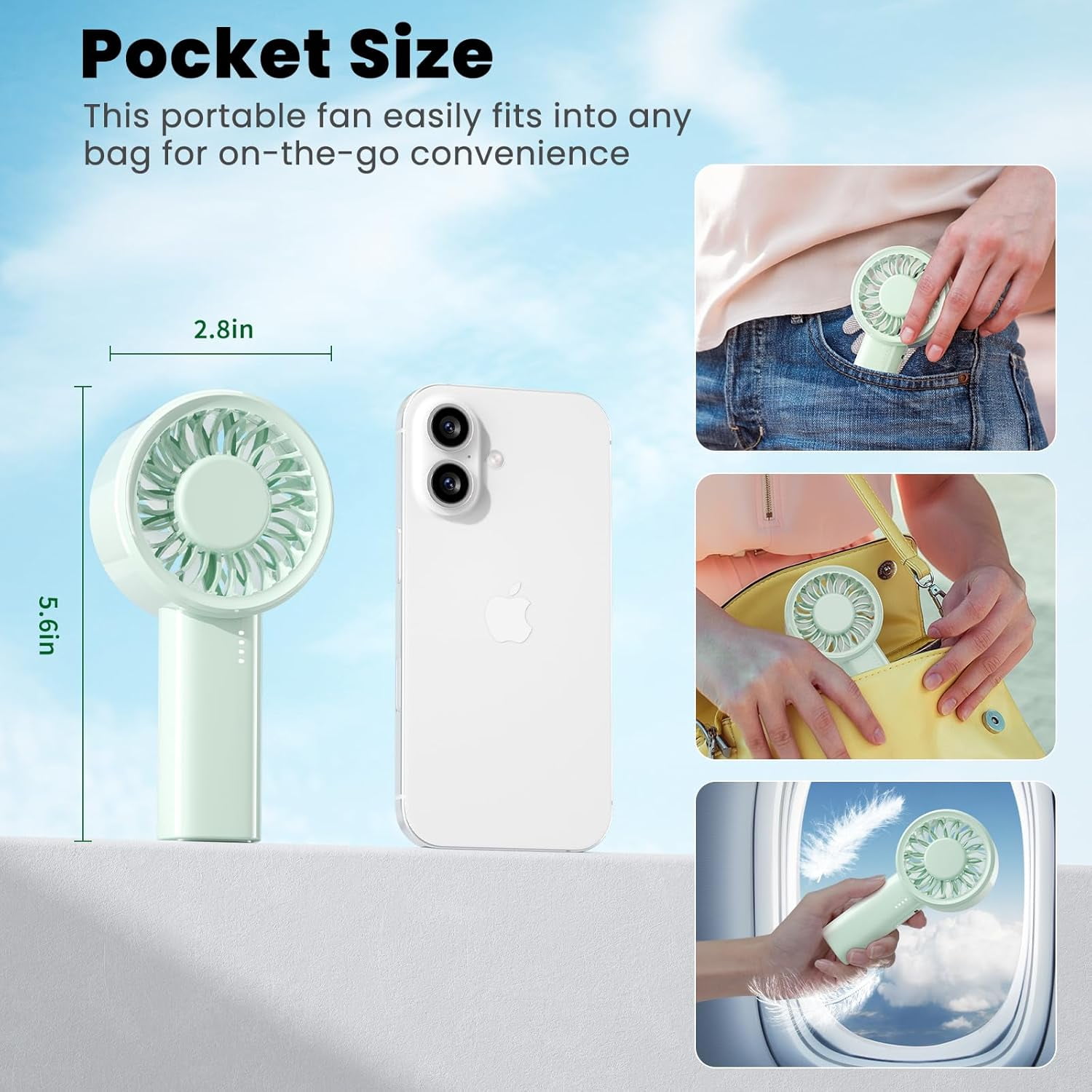 TIANMZC-High Speed Handheld Mini Fan, Small Pocket Design Personal Fans ...