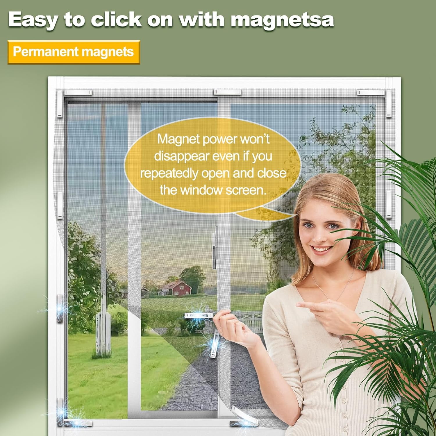 TIANMZC-Magnetic Window Screen, Adjustable DIY Window Net Max 59” x 51 ...