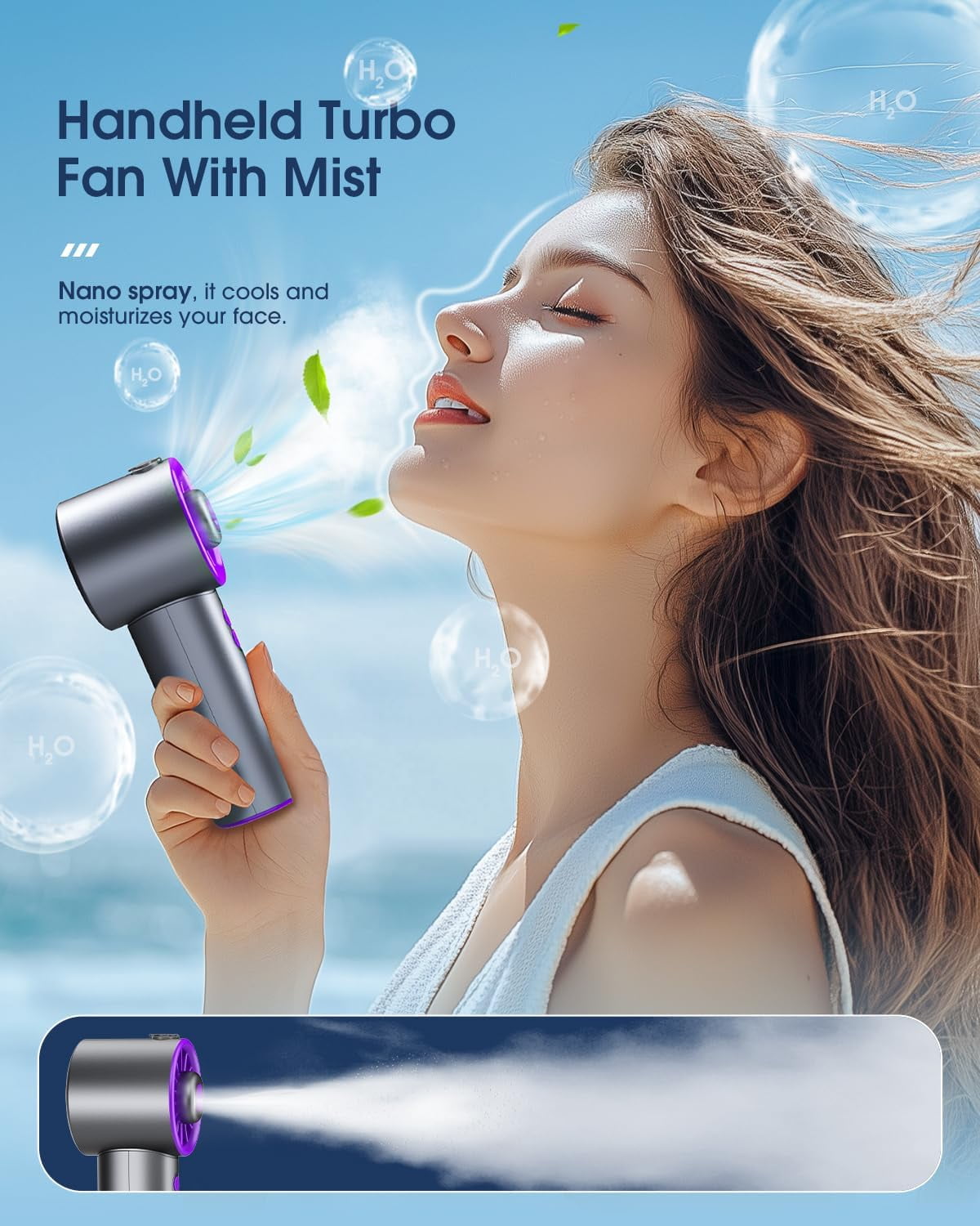 TIANMZC-Portable Handheld Turbo Fan with Mist, High-Speed Personal Mini ...