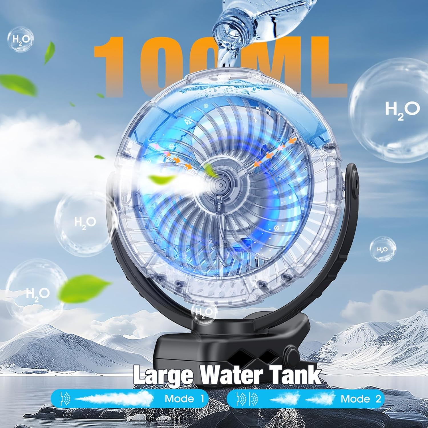 TIANMZC-Portable Misting Clip on Fan, 100ml Camping Stroller Fan with ...