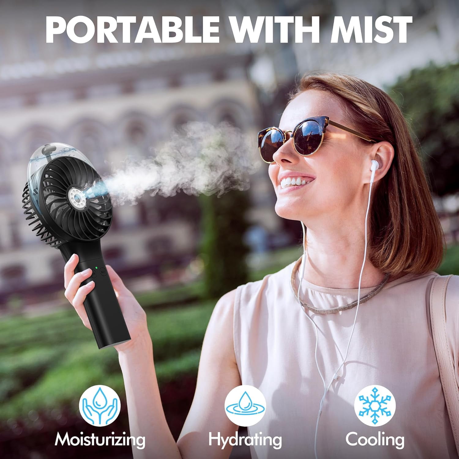 TIANMZC-Portable Misting Fan, 180° Foldable Handheld Personal Fan with ...