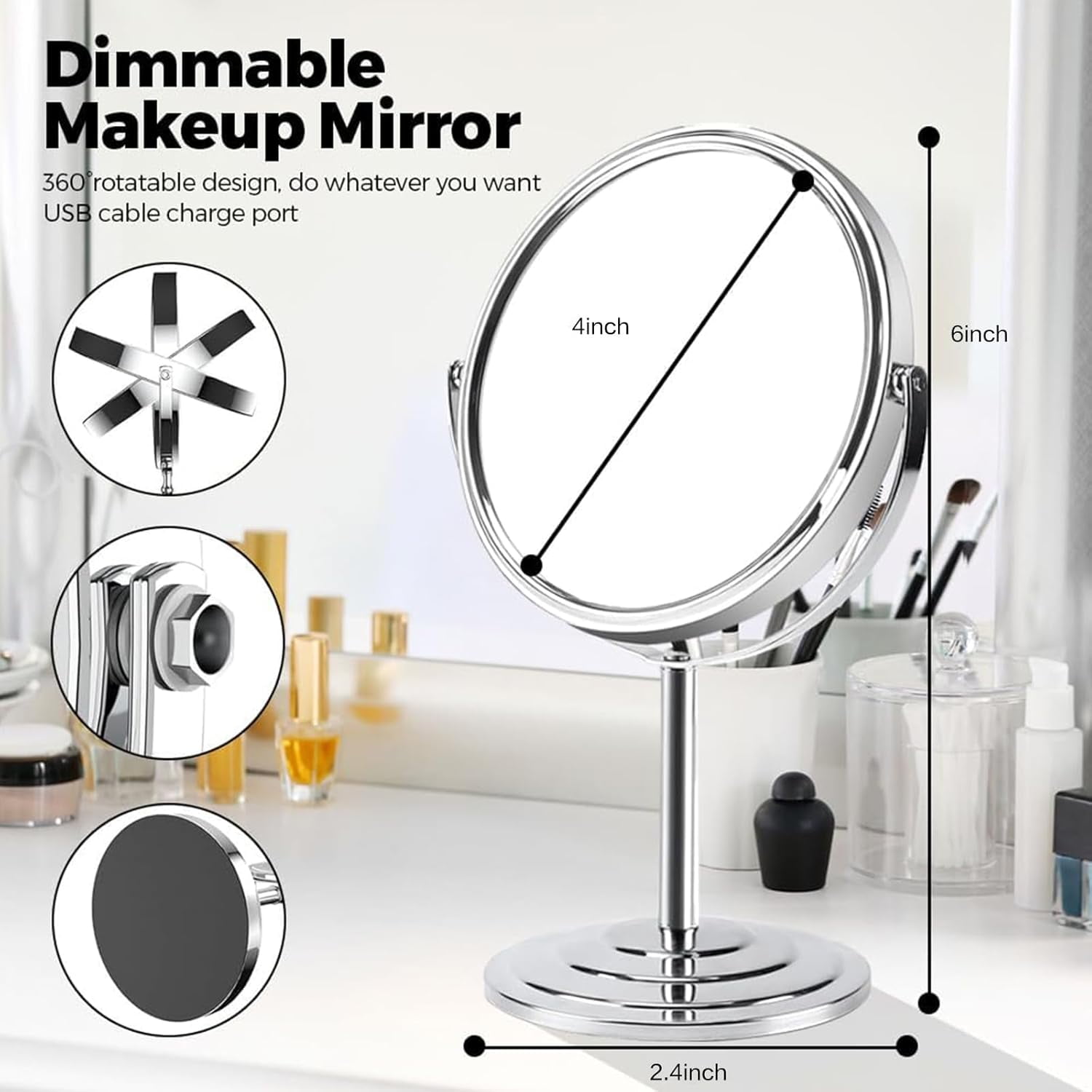 TIANMZC-Vanity Mirror Makeup Mirror with Stand, Double Sided 1X 3X ...