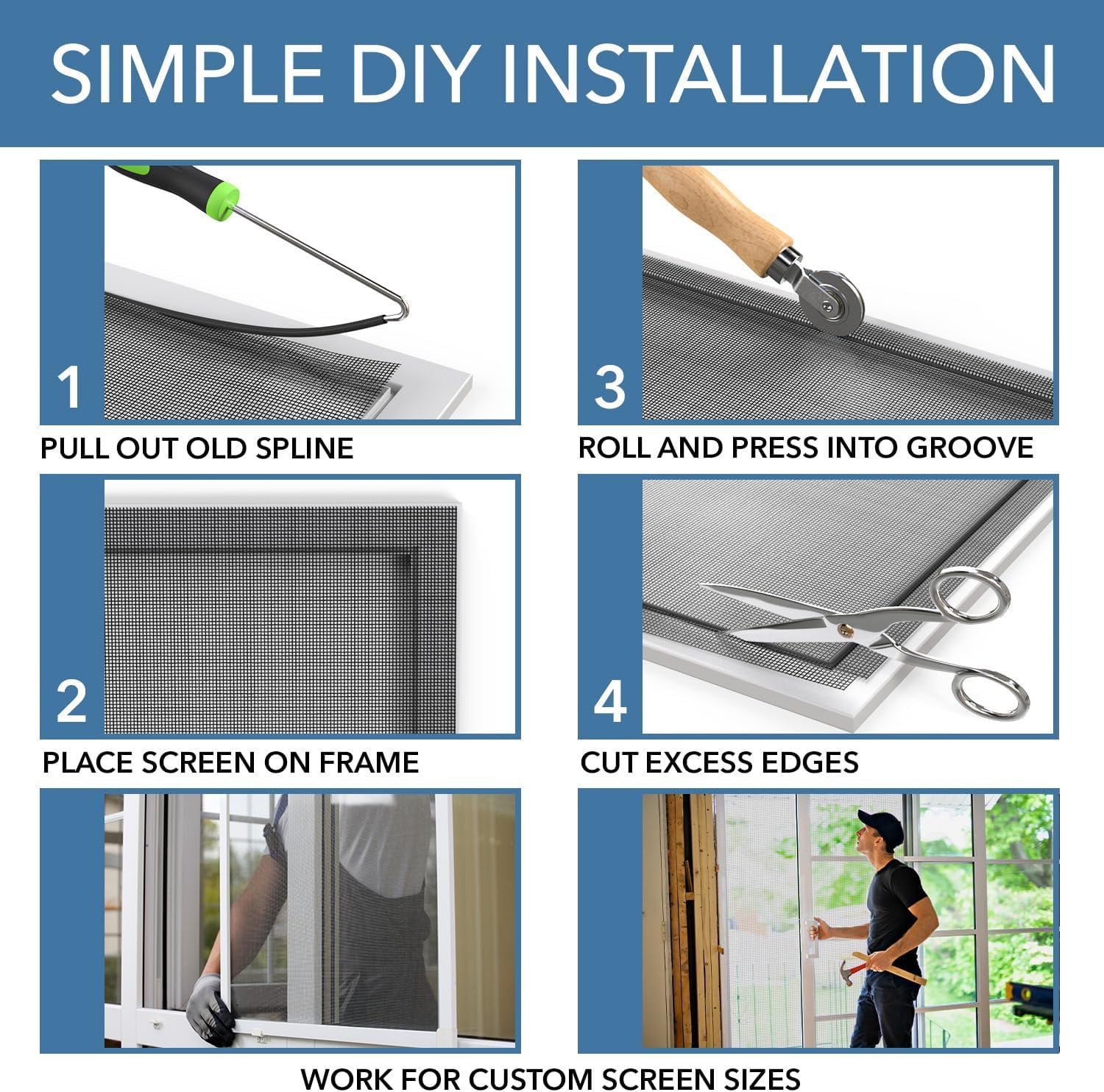 TIANMZC-Window Screen Mesh Roll – 60” x 96” Fiberglass Screen for ...