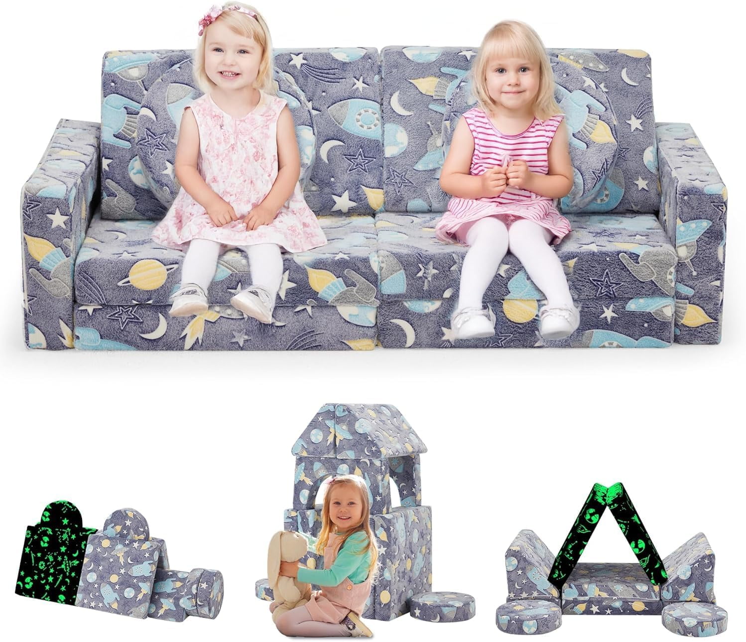 TIANTAI 12pcs Kids Modular Play Couch Modular Sectional Sofa with Green ...
