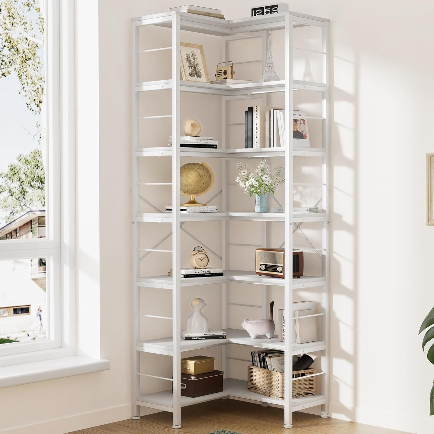 TIANTAI 7-Tier Corner Bookshelf, 80" Tall Corner Bookcase,7-Shelf ...