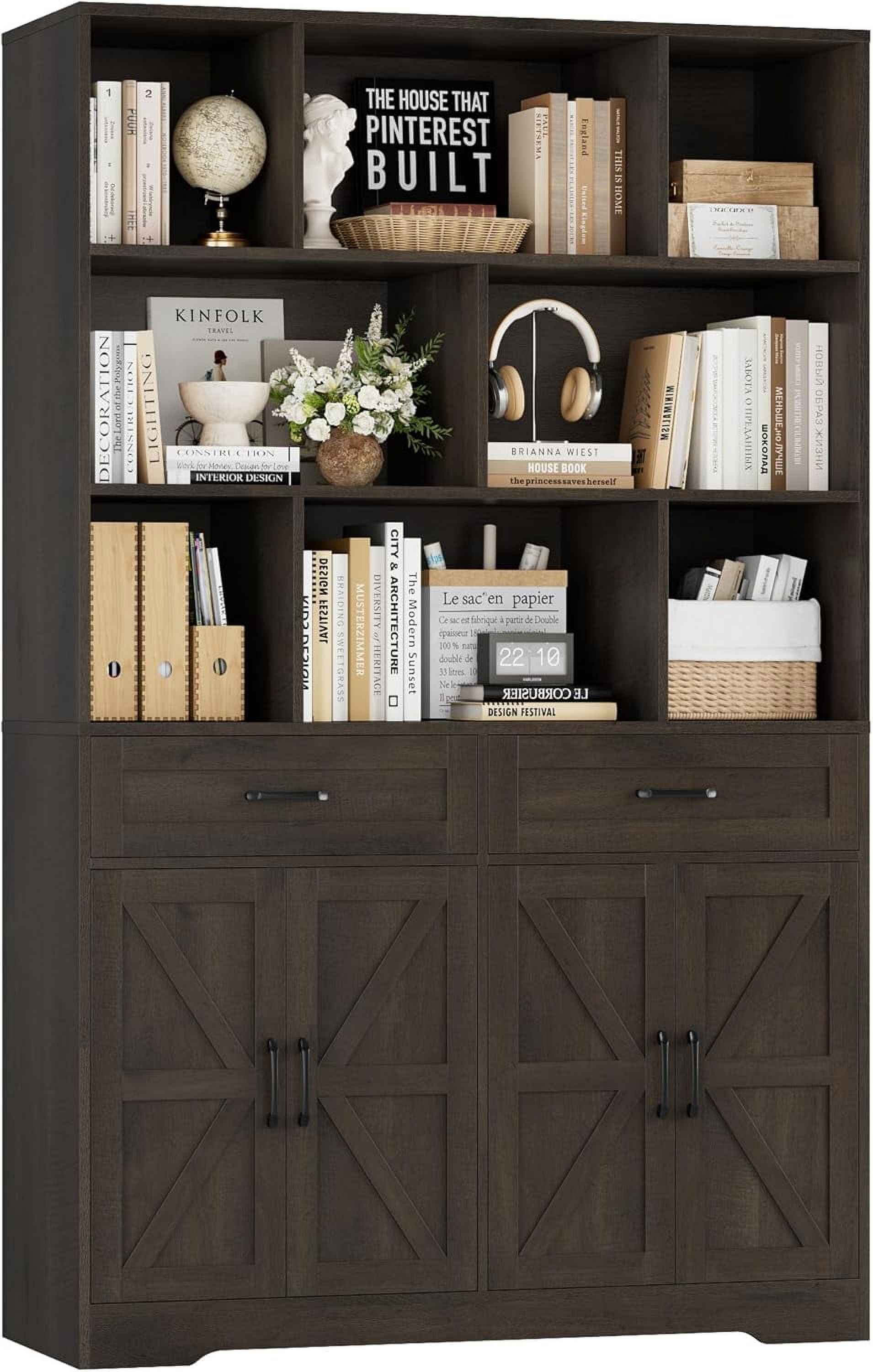 TIANTAI 71" Tall Bookcase with Drawer and Door, 47" Wide Book Shelf and ...