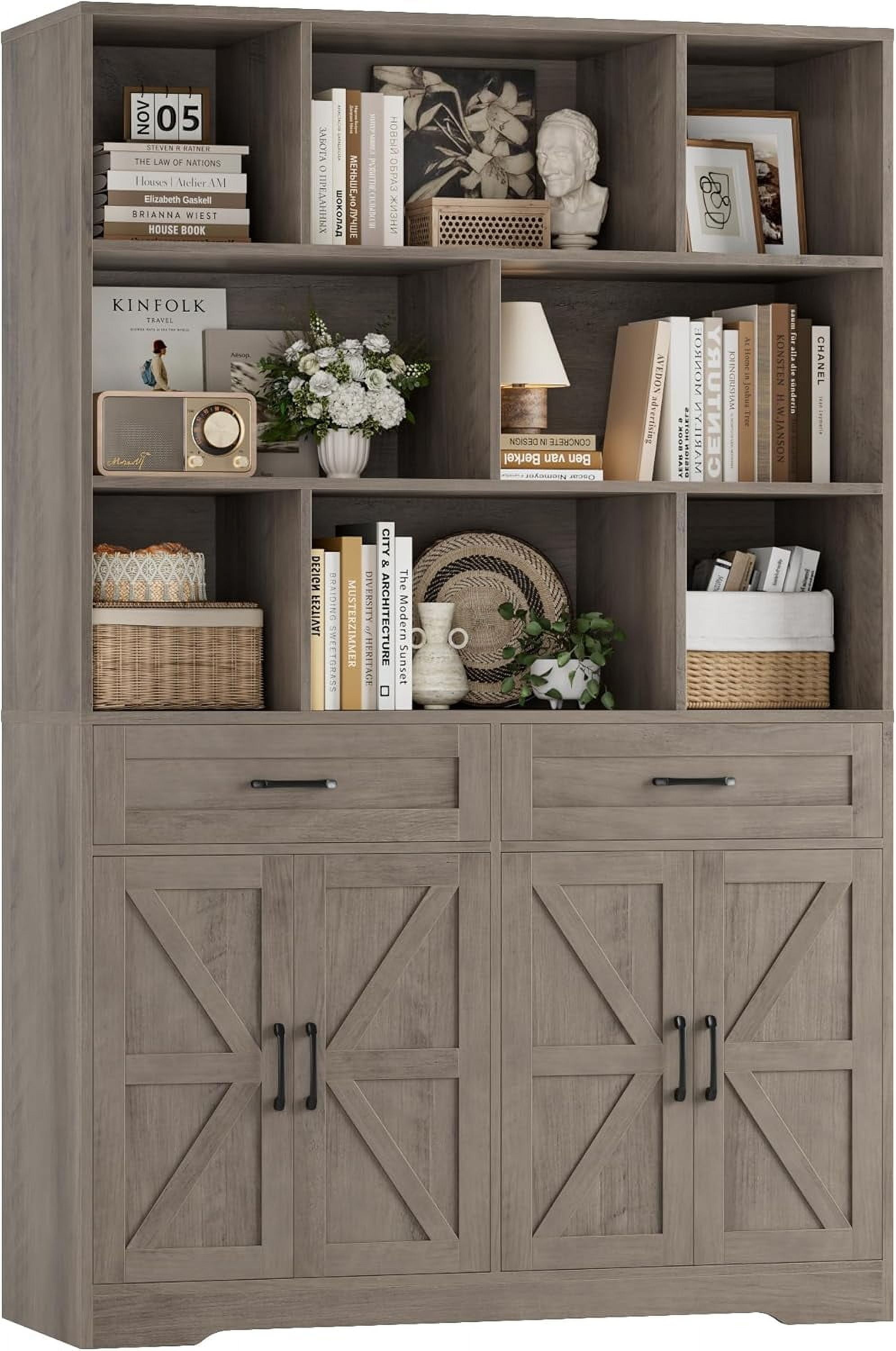 TIANTAI 71" Tall Bookcase with Drawers and Doors, 47" Wide Book Shelf ...