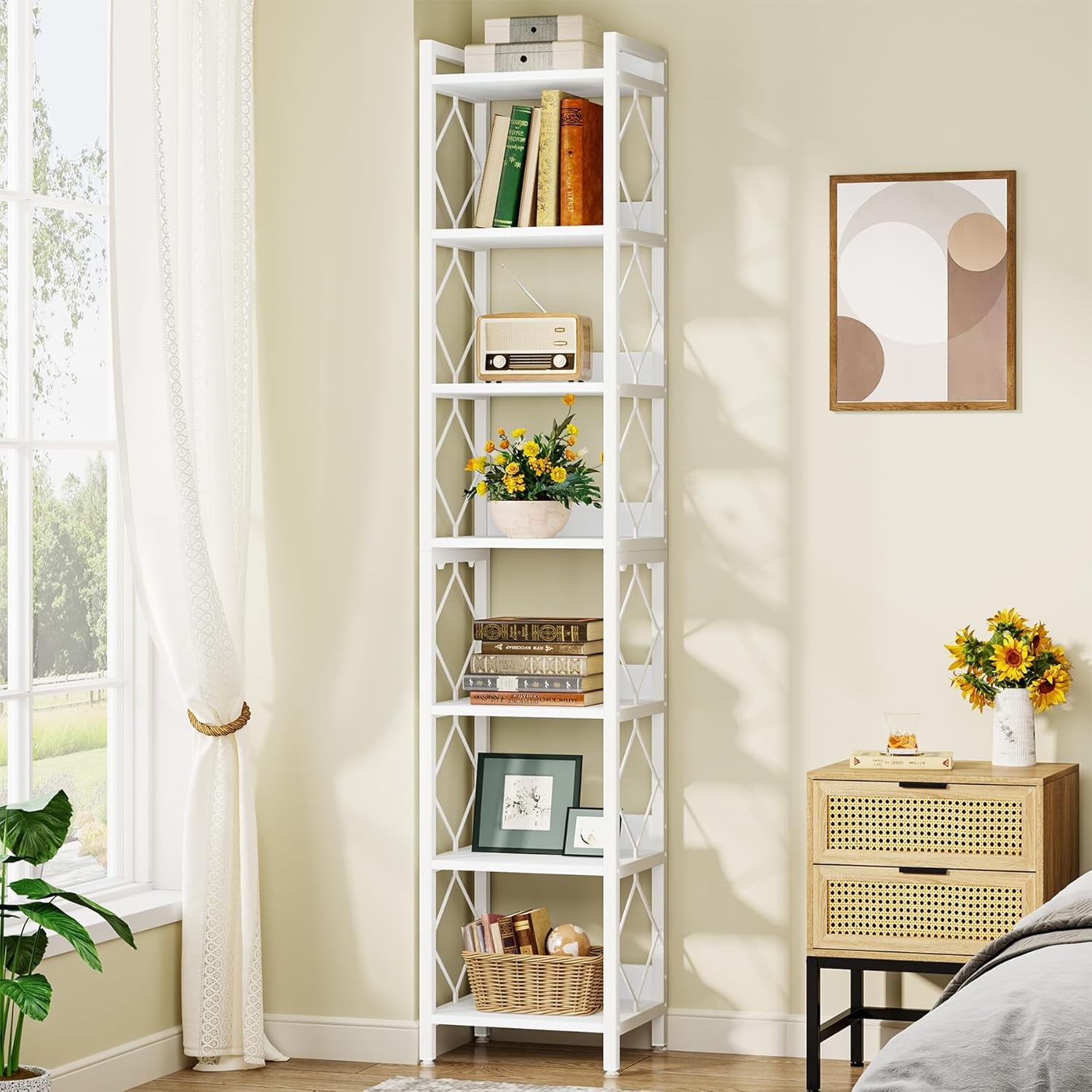 TIANTAI 78.7 Inch Extra Tall Narrow Bookshelf, 7 Tier Skinny Bookcase ...