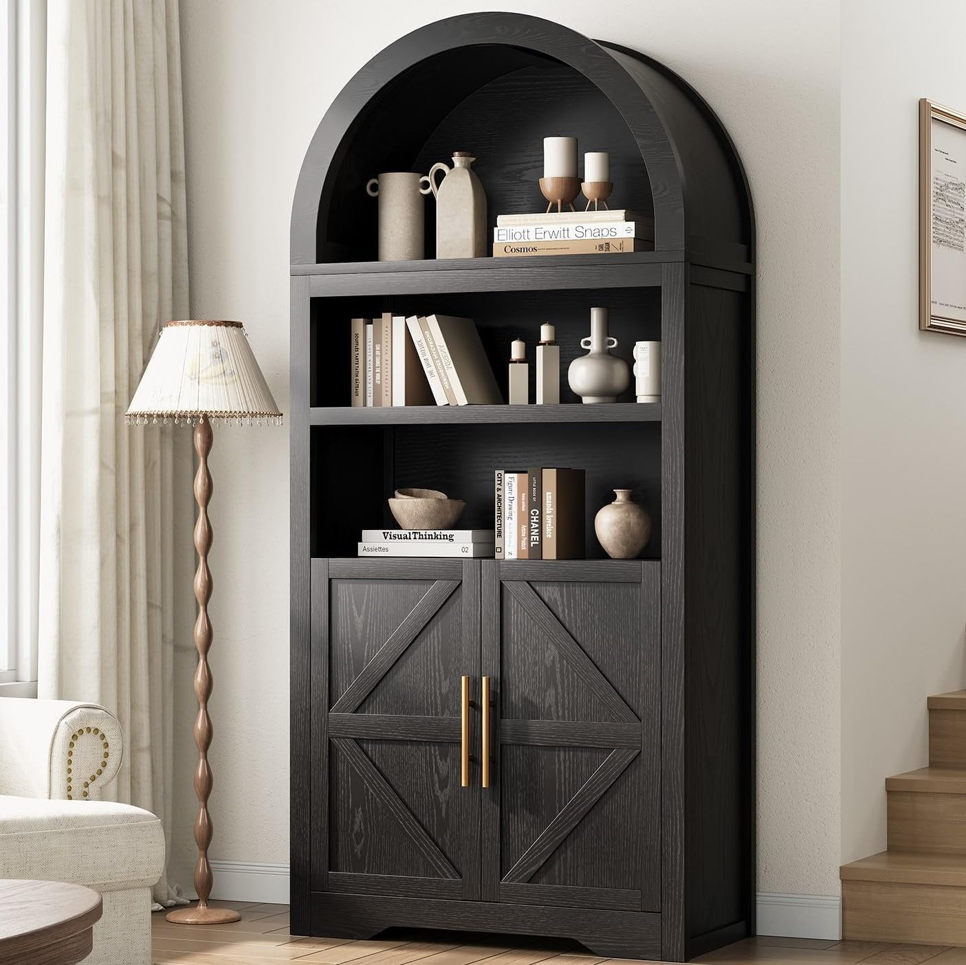 TIANTAI Arched Bookshelf Bookcase China Pantry Storage Cabinet with ...