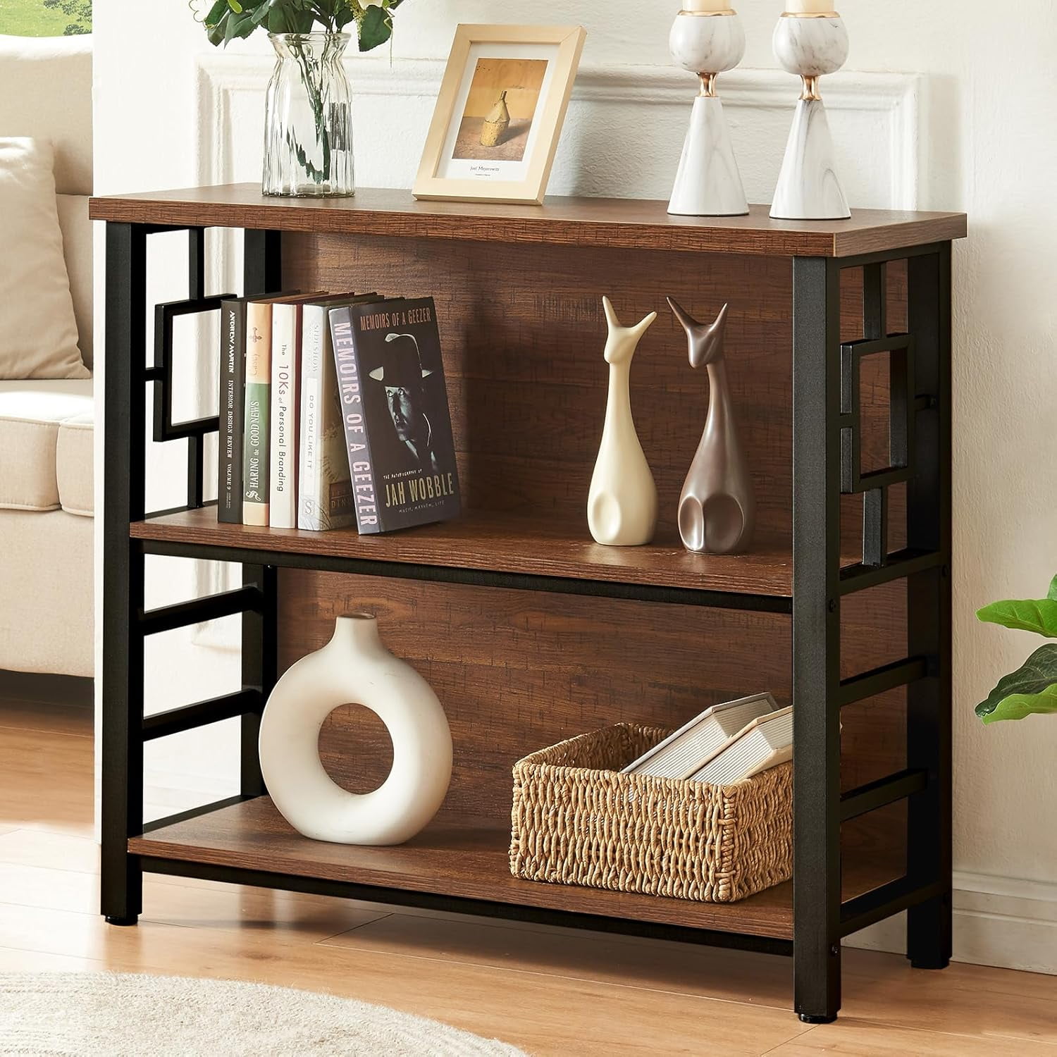 TIANTAI Book Shelf, 3 Tier Deep Bookshelf with Storage, Engineered Wood ...