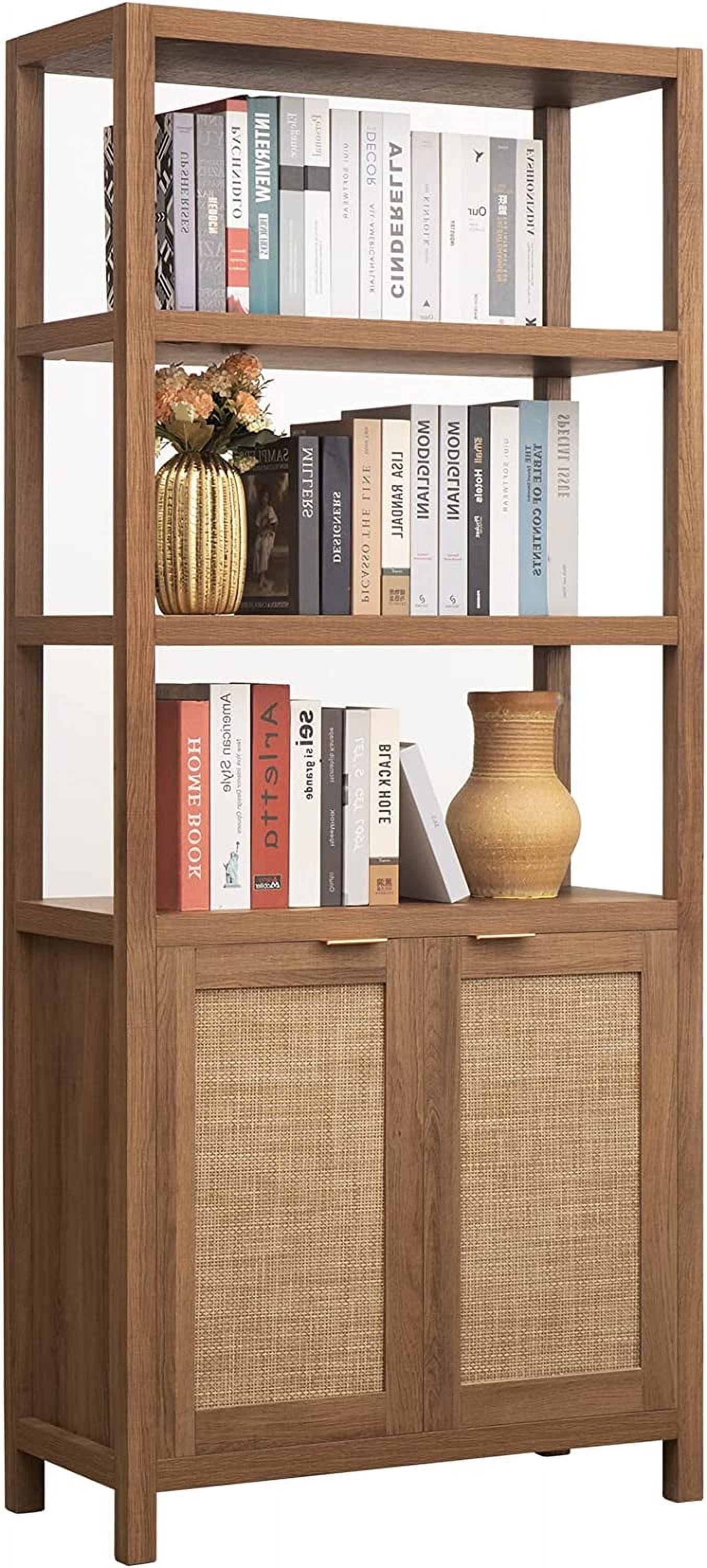 TIANTAI Bookshelf 5 Tier Book Shelf Rattan Boho 71" Tall Bookcase with ...