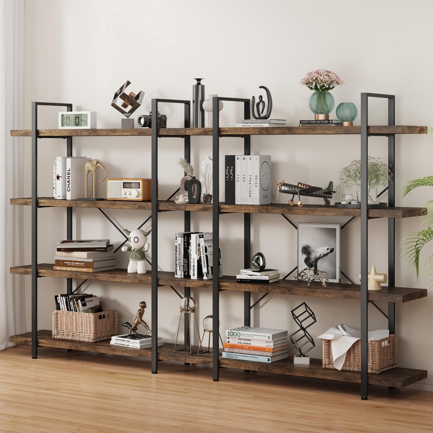 TIANTAI Bookshelf Set Heavy Duty 4-Tier Industrial Bookcase 47" Wide ...