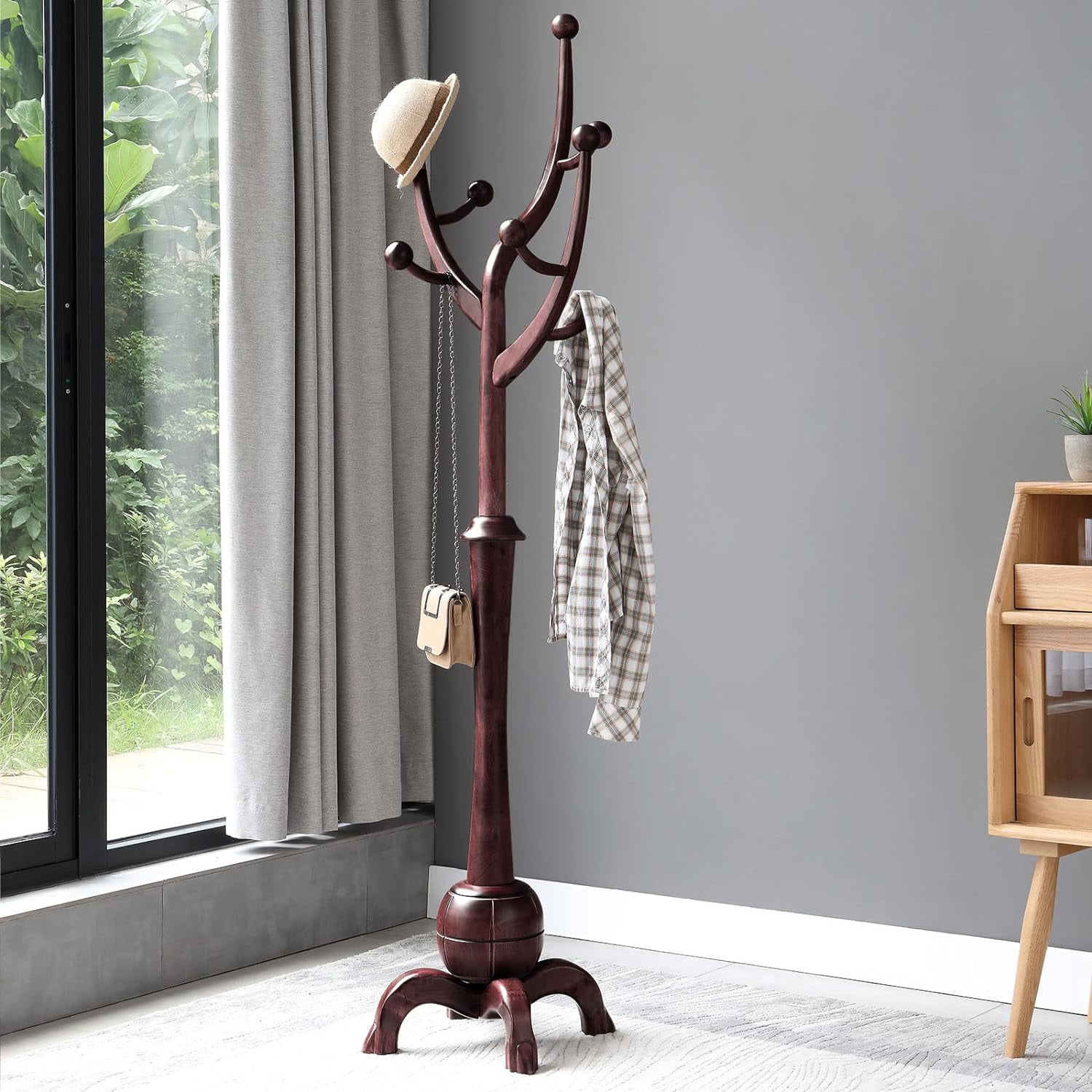 TIANTAI Coat Rack Freestanding Wood Tree Rack with 8 Hooks, Creative ...