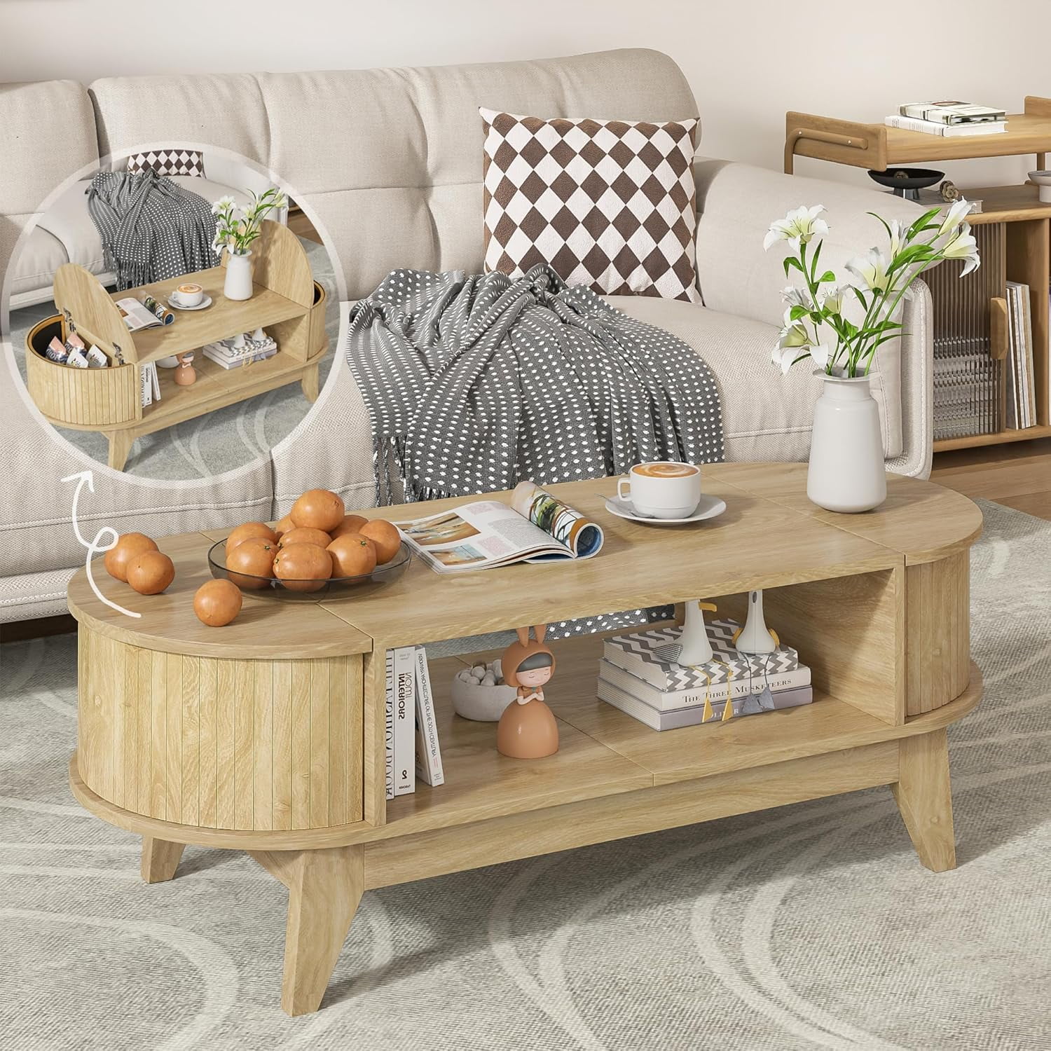 TIANTAI Coffee Table with 2 Hidden Storage,Mid Century Modern Coffee ...