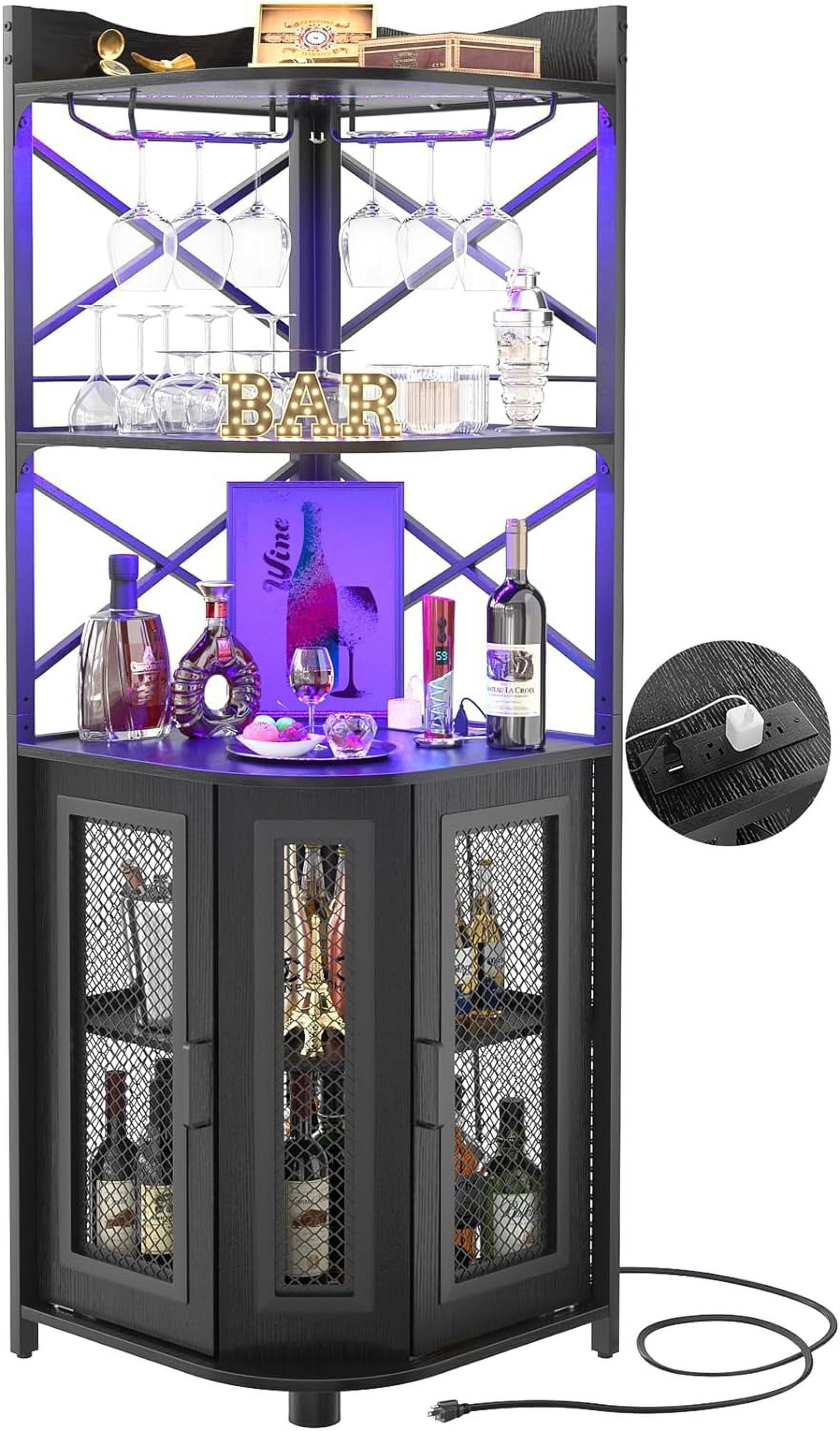 TIANTAI Corner Bar Cabinet with Power Outlet, Industrial Wine & Liquor ...