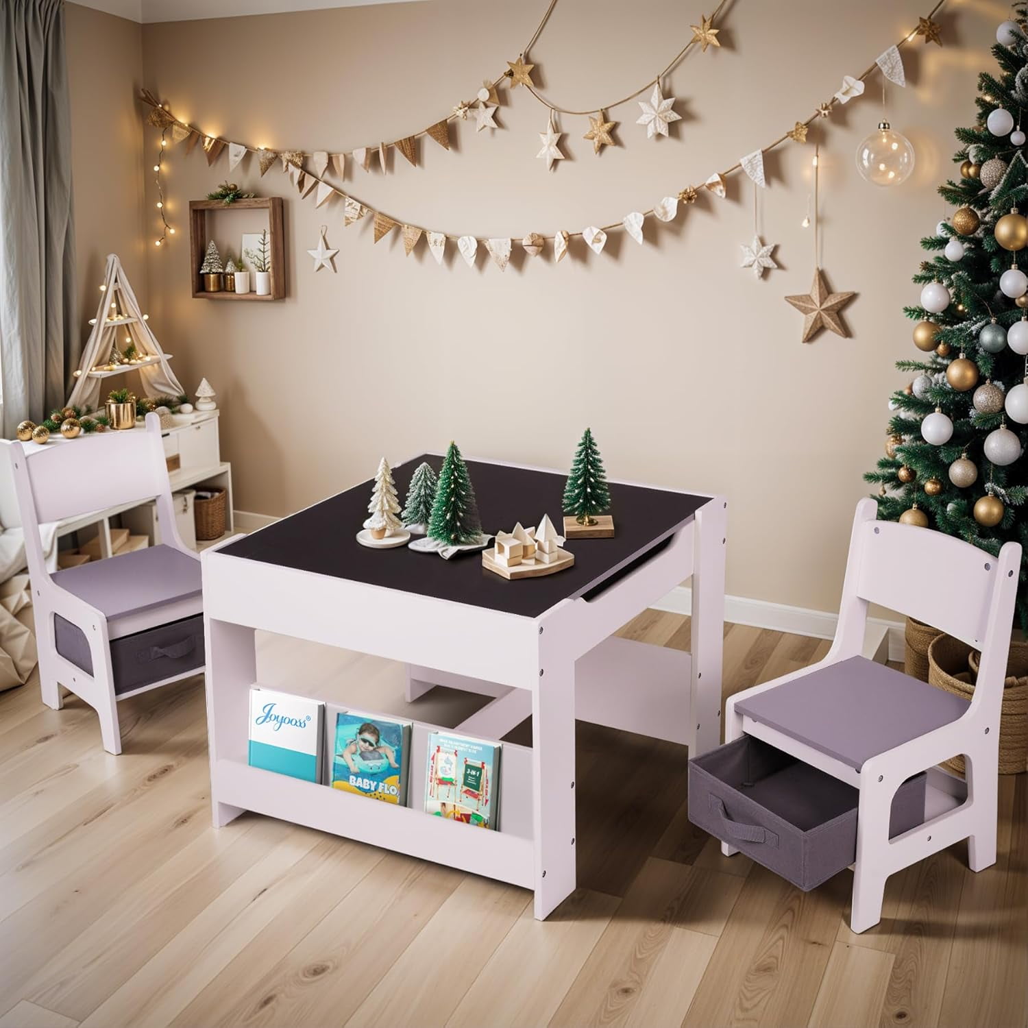 TIANTAI Kids Table and Chair Set,4 in 1 Wooden Kids Table and Chairs ...