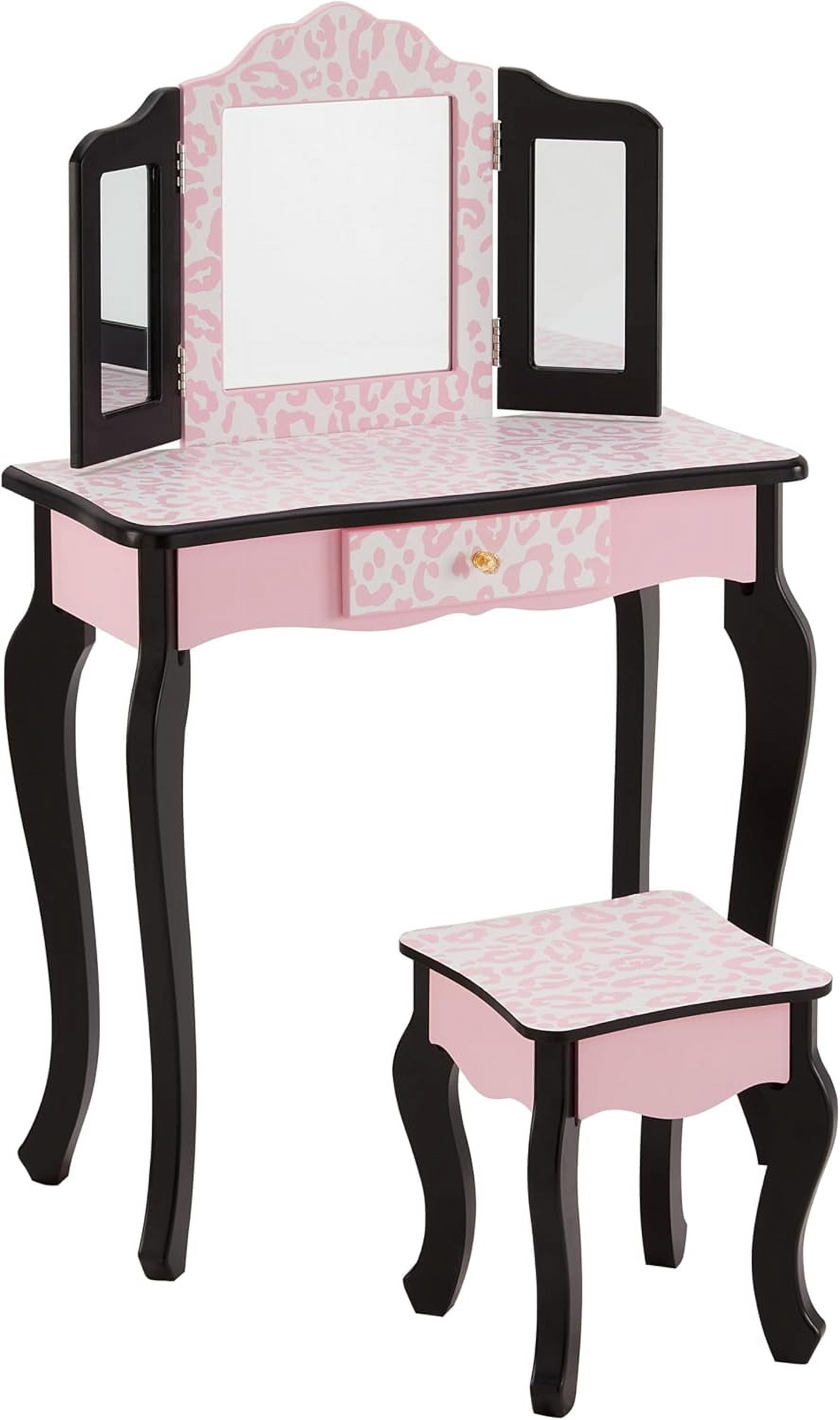 TIANTAI Kids Vanity Table and Chair Set, Girls Vanity Set with Mirror ...