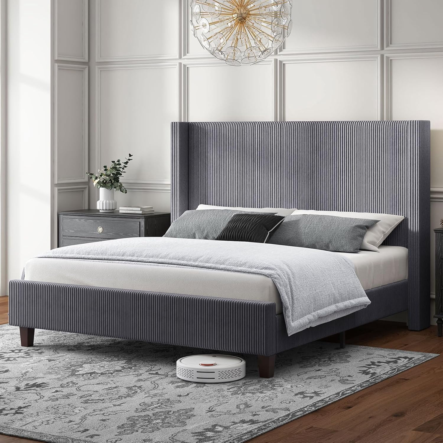 TIANTAI King Size Upholstered Platform Bed Frame,Wingback Bed with 50.8 ...